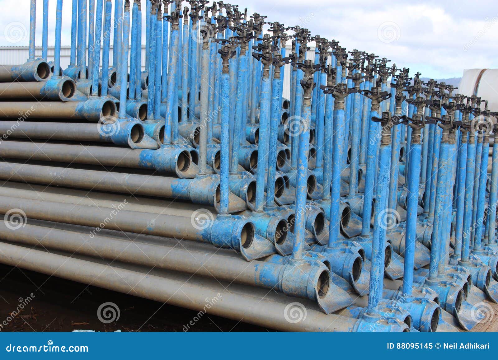 Irrigation Pipes, Blue Colored Ends, Stacked on Each Other Stock Image ...