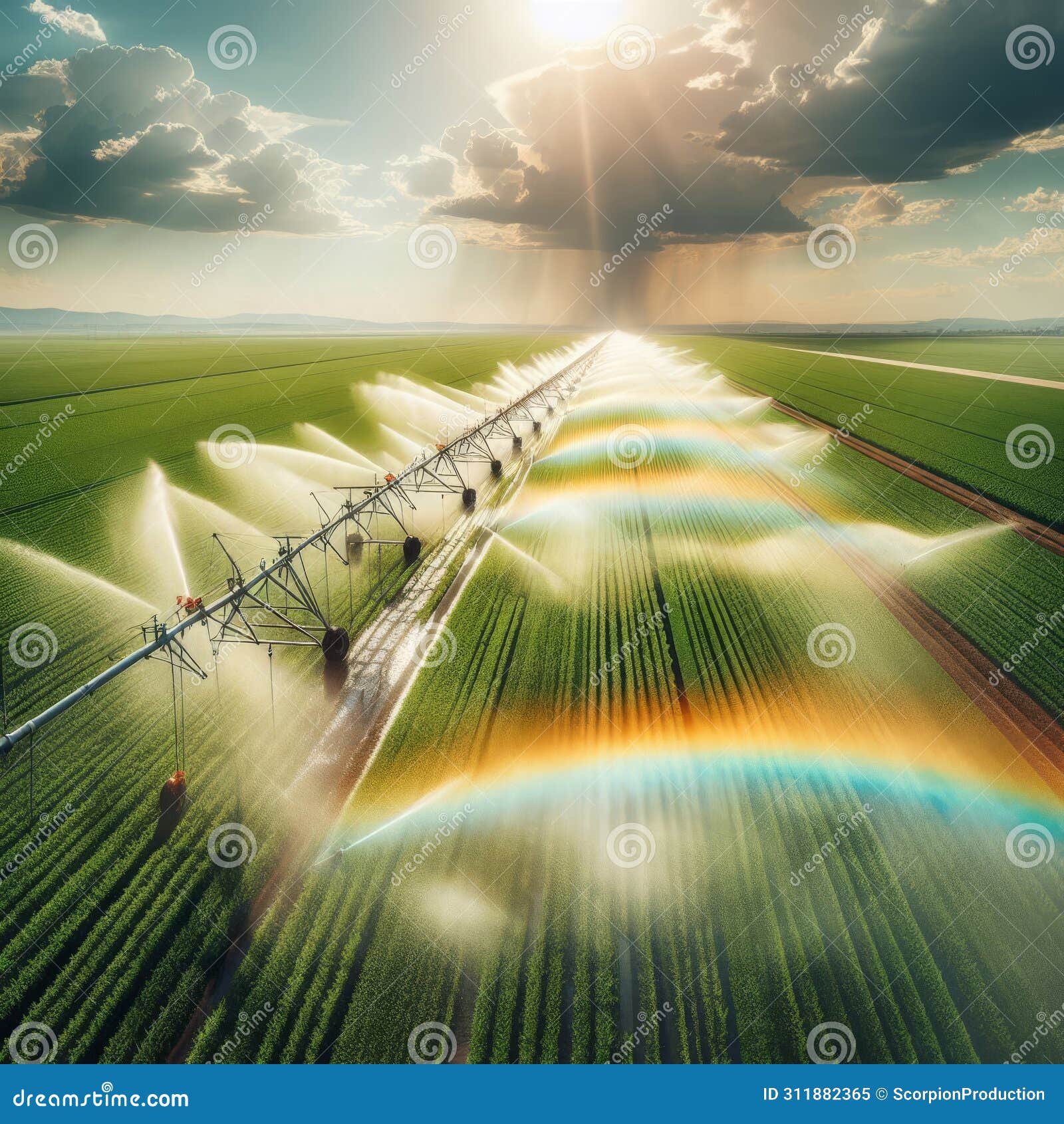 Irrigation Rainbow Over Farmland Stock Image - Image of farmland ...