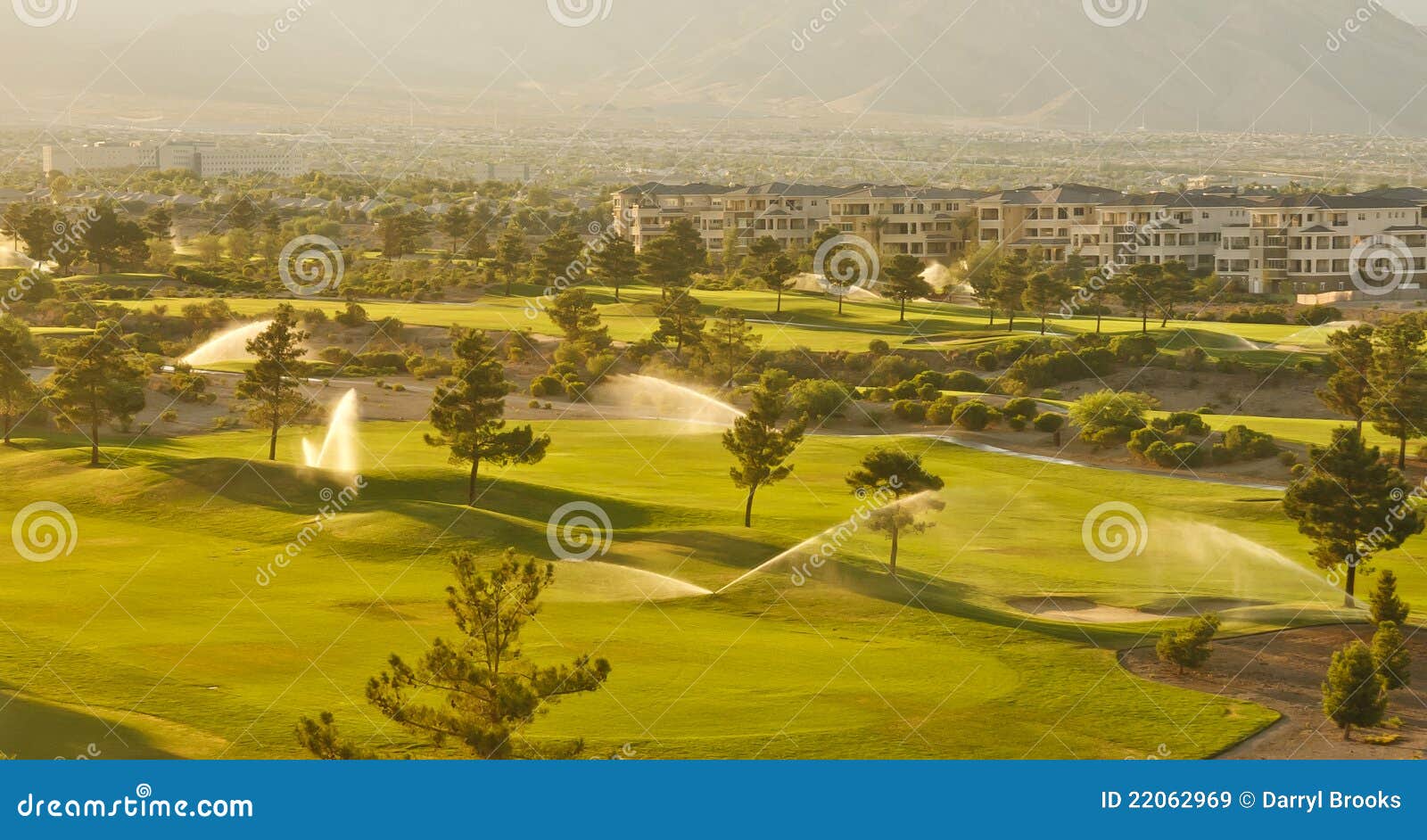 Irrigation Sprinklers in a Desert Golf Course Stock Image - Image of ...