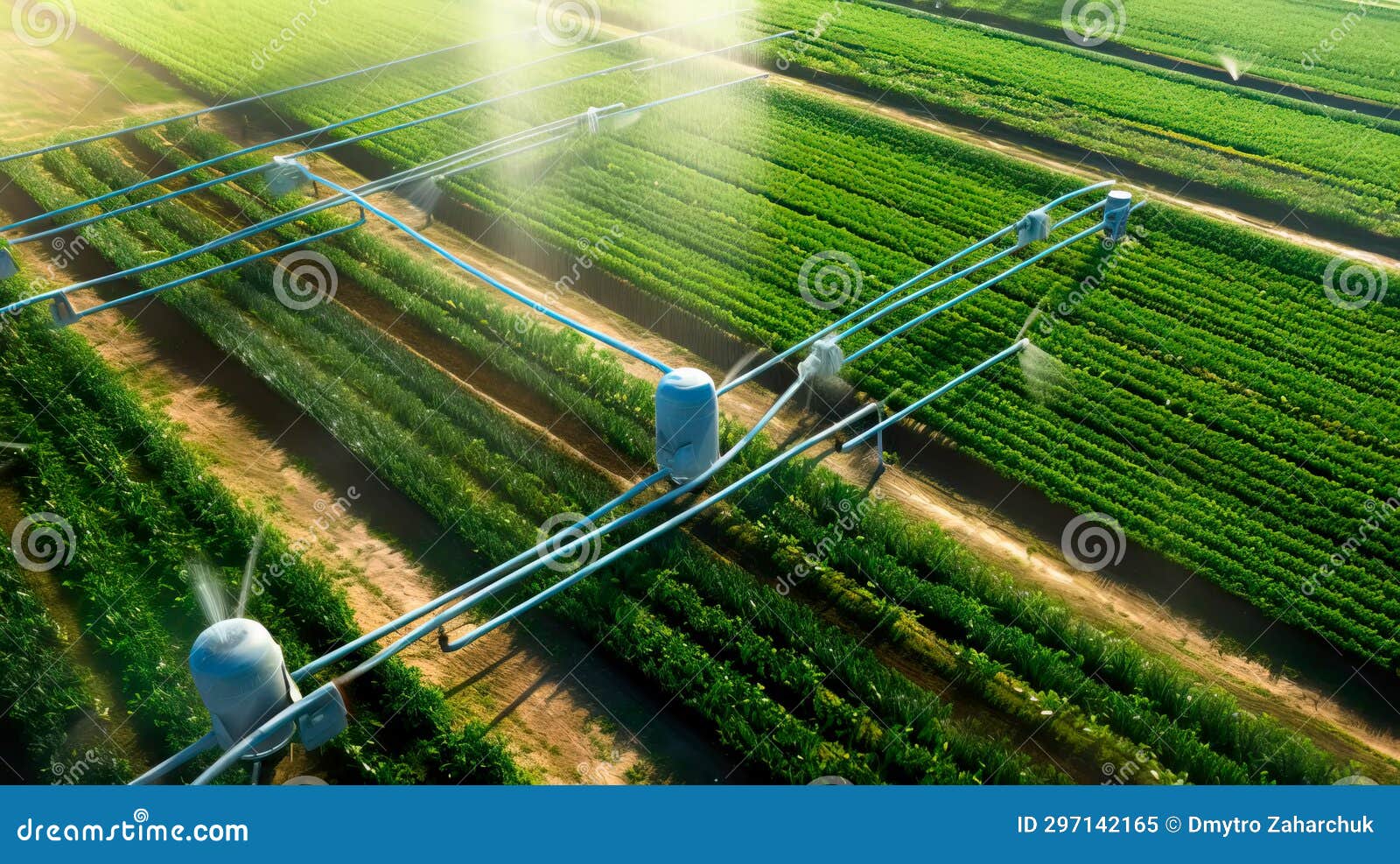 Irrigation System in Action. an Overhead View of a Farm with a ...