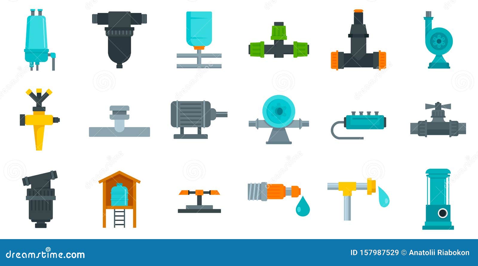Irrigation System Icon Set, Flat Style Stock Vector - Illustration of ...