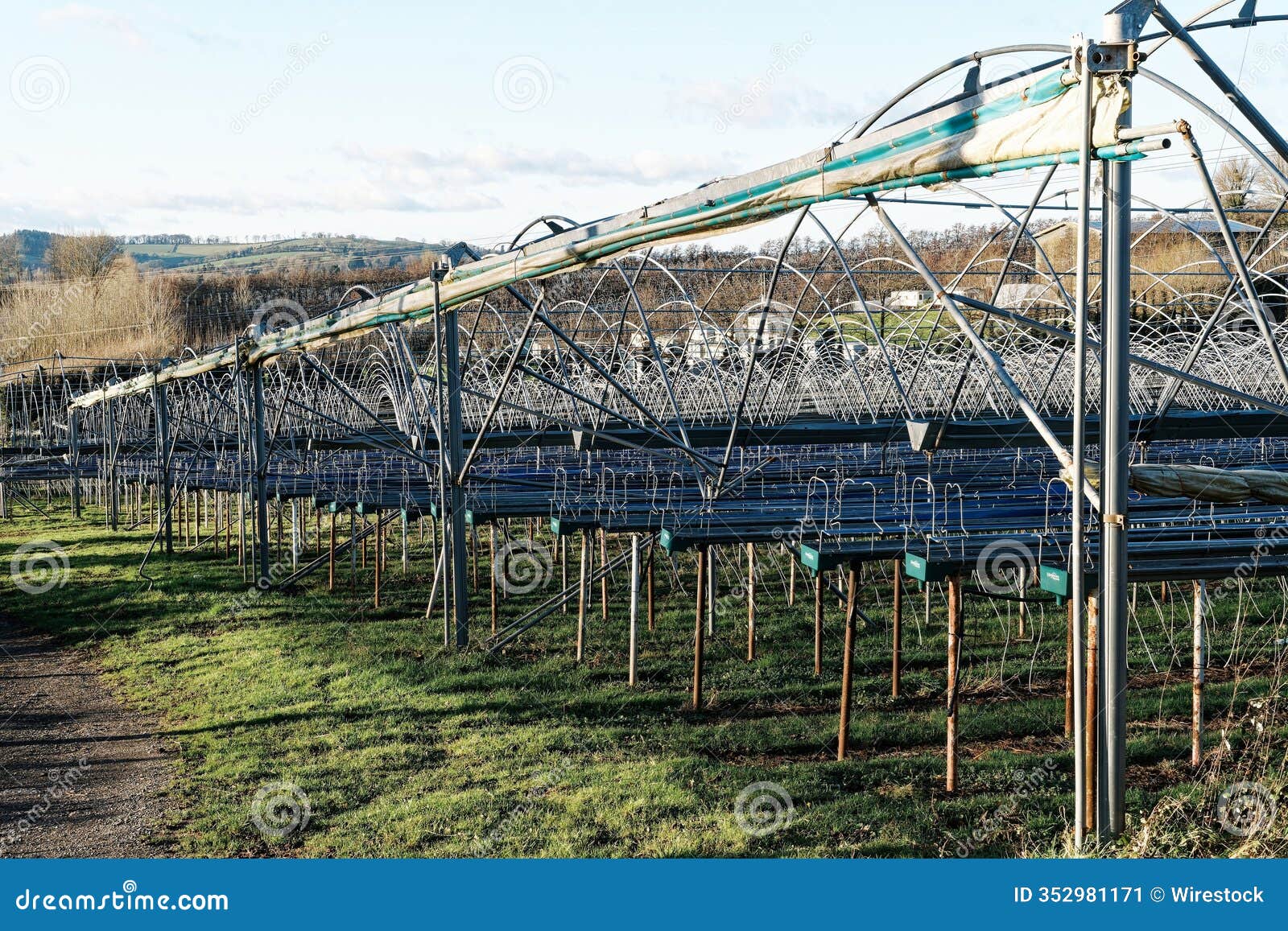 Irrigation System with Metal Structures and Sprinklers Stock Image ...