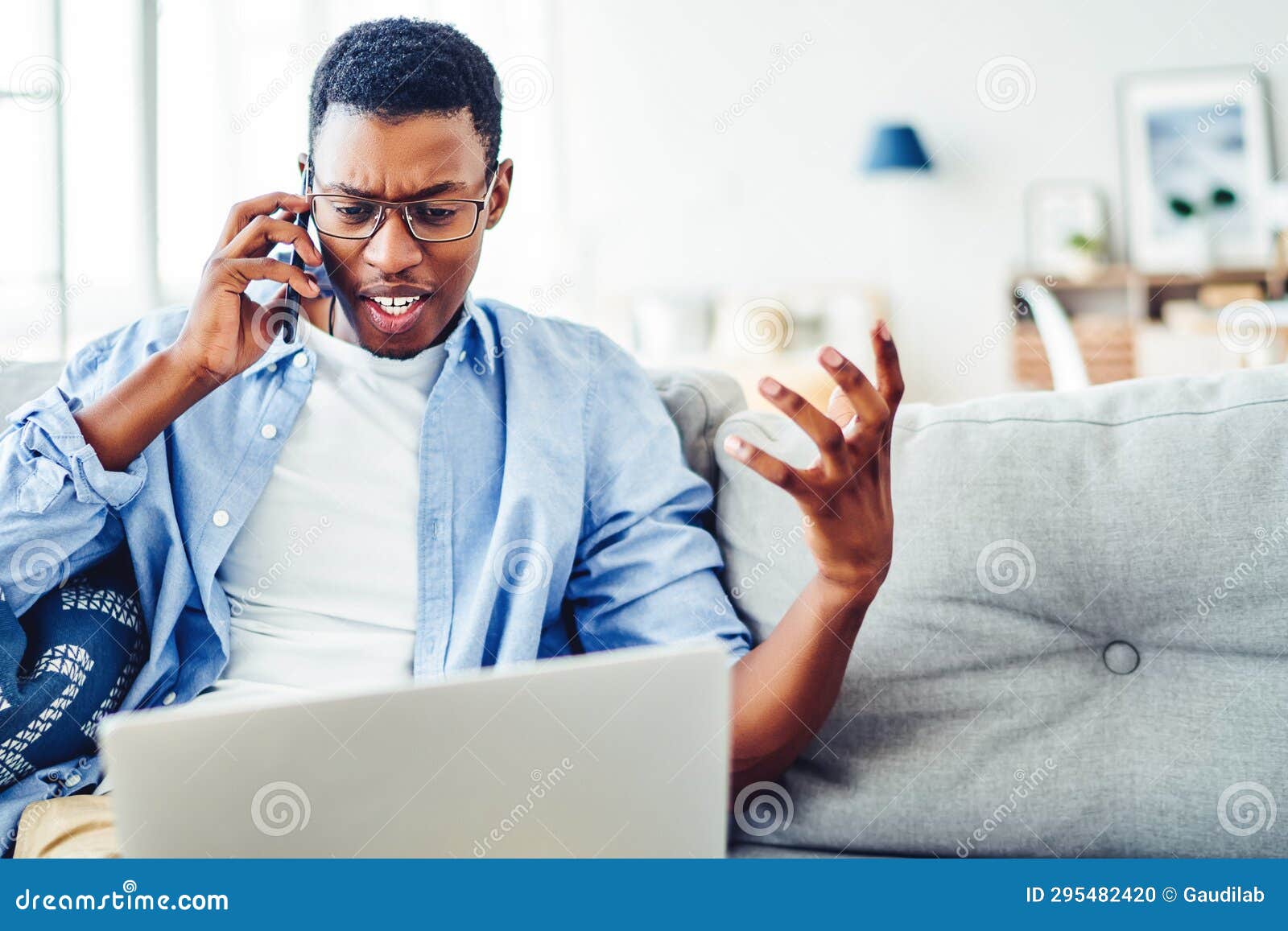 Irritated African American Man Upset with Software Failure on Laptop ...