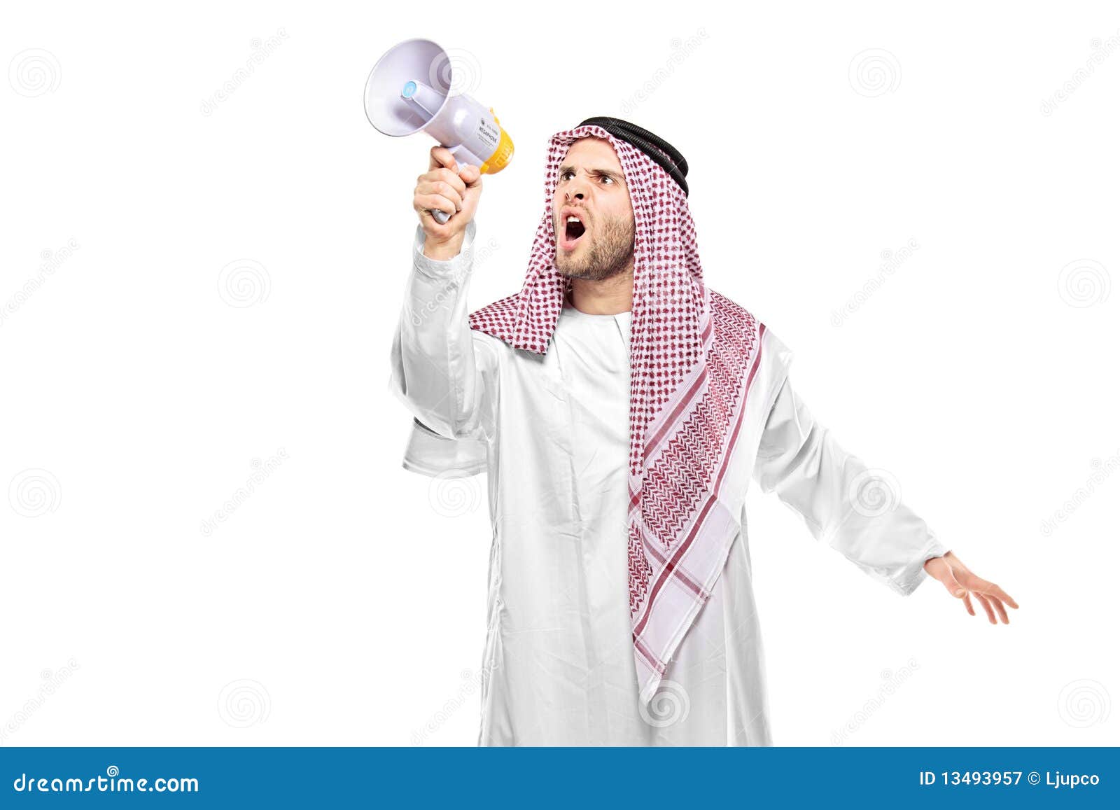 An Irritated Arab Person Screaming on a Megaphone Stock Image - Image ...
