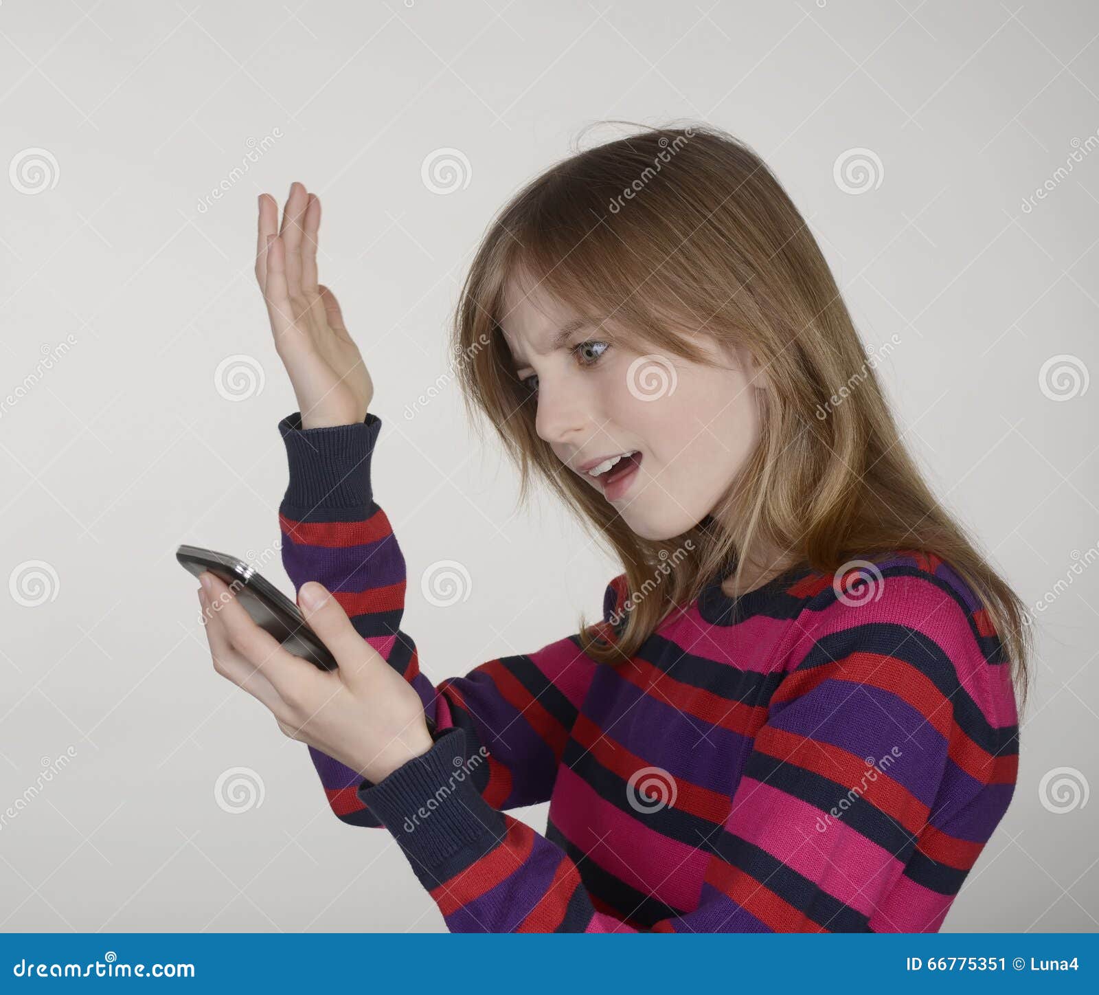 Irritated Girl with Smartphone Stock Image - Image of game, digital ...