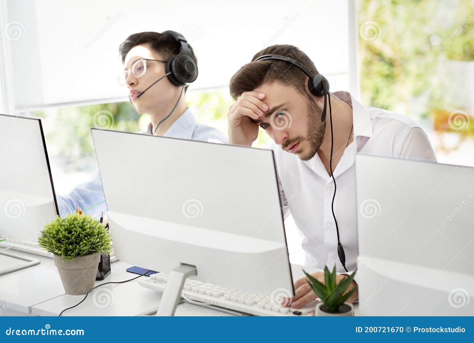 Irritated Hotline Operator Dealing with Client`s Complaint at Call ...