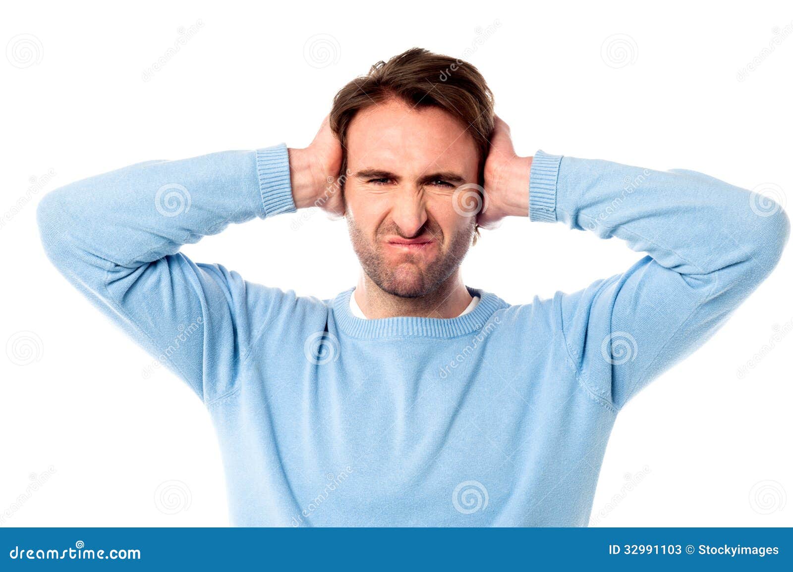 Irritated Man Blocking His Ears Stock Photos - Image: 32991103