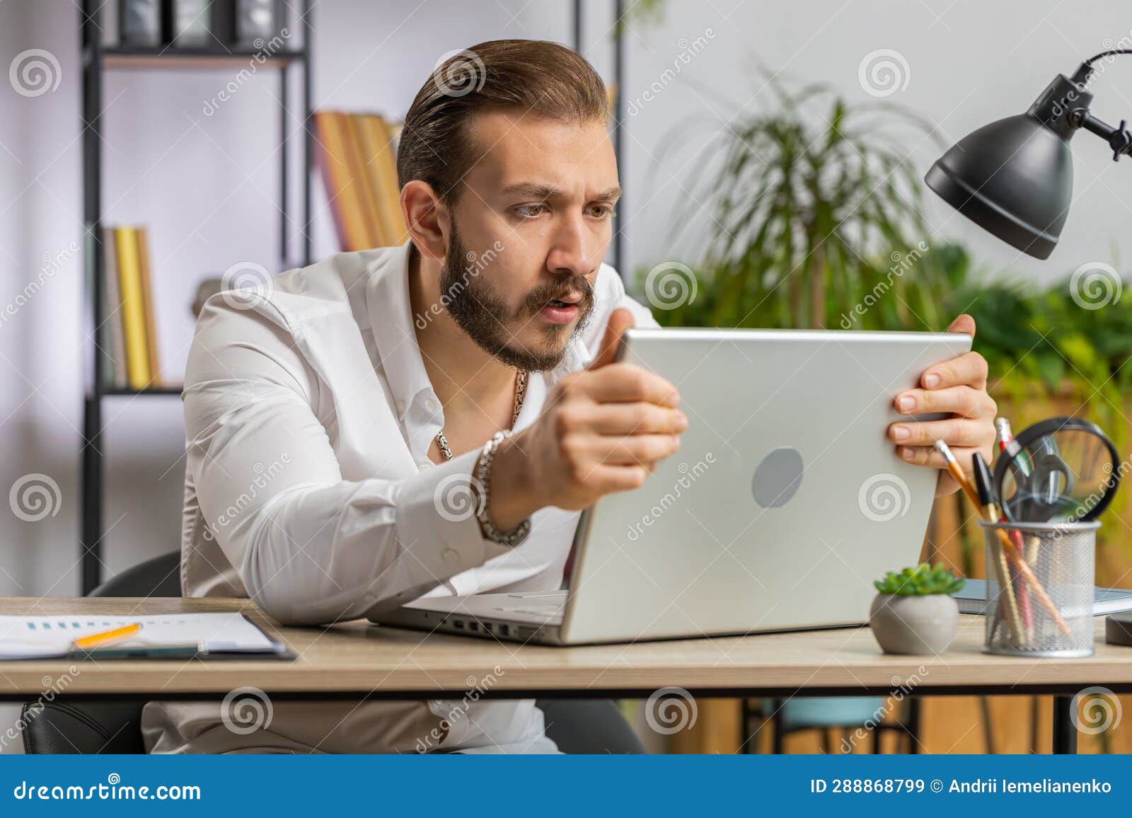 Irritated Tired Businessman Working on Laptop Website Problem, Computer ...