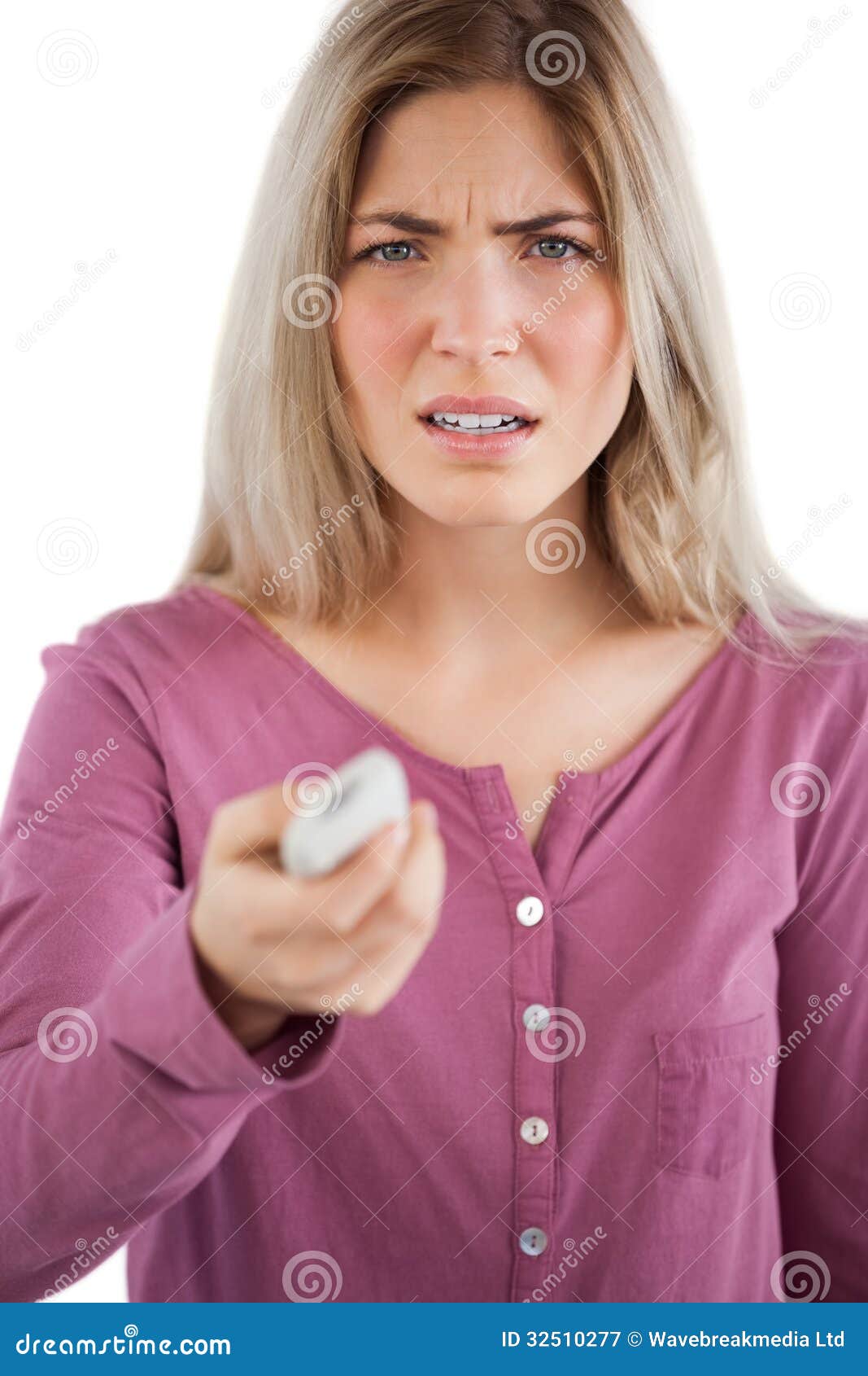 Irritated Woman Using Remote Control Stock Image - Image of caucasian ...