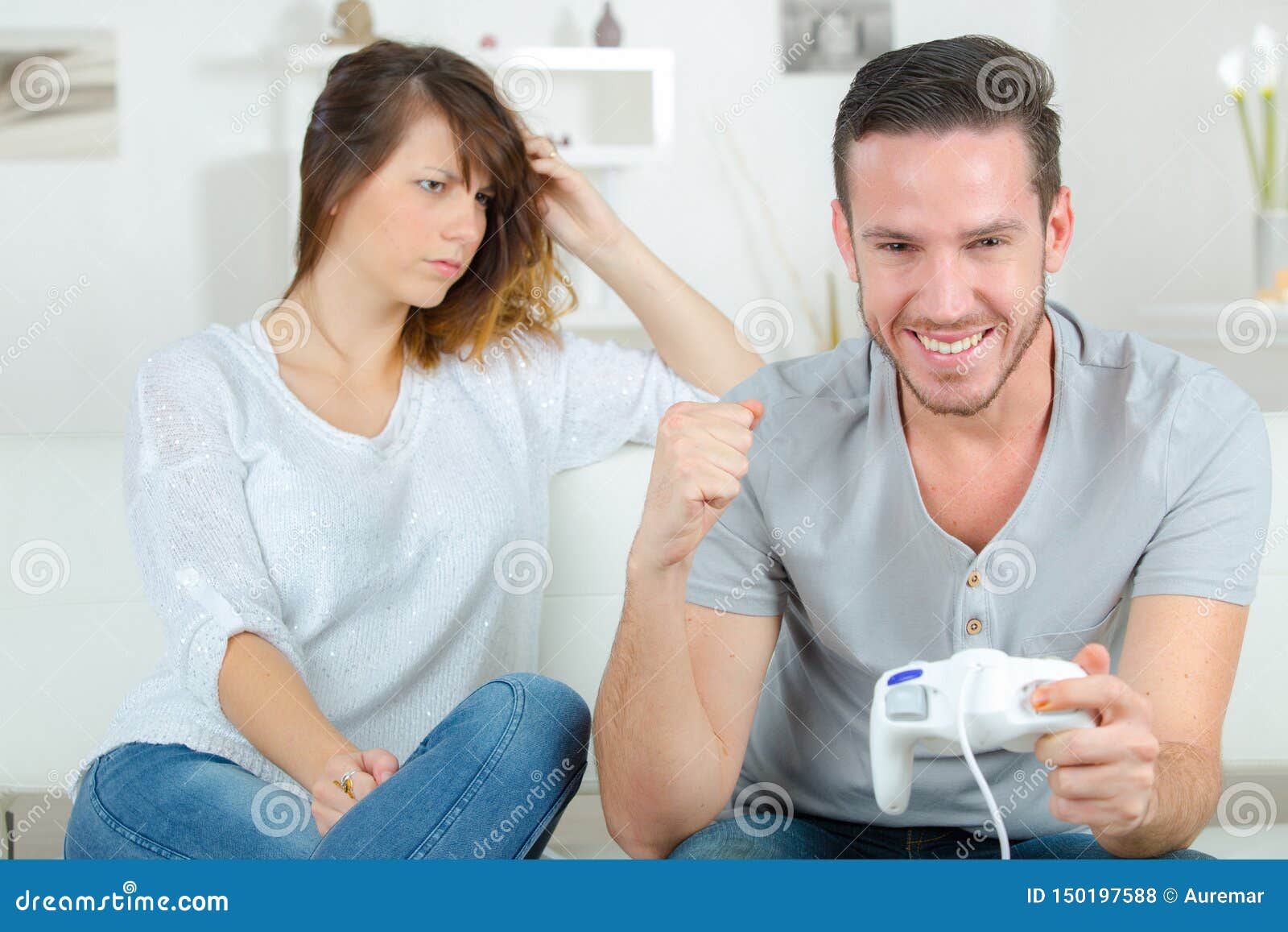 Irritated Woman Watching Man Play Computer Game Stock Photo - Image of ...