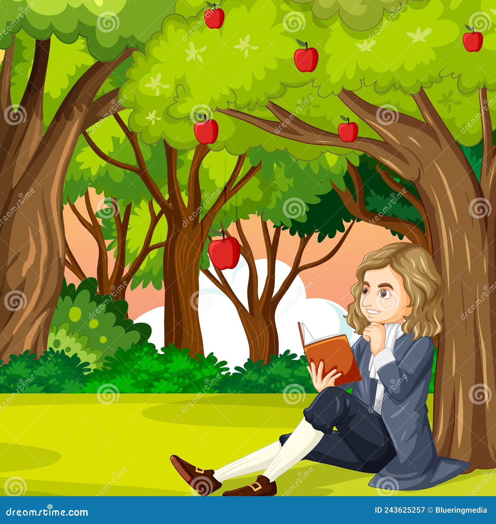 Isaac Newton Sitting Under Apple Tree Stock Vector - Illustration of ...