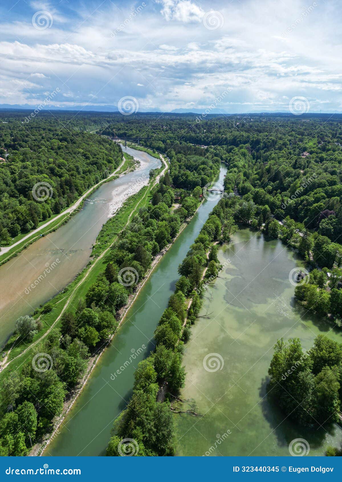 The Isar River Flows into the City of Munich Aerial View Stock Image ...