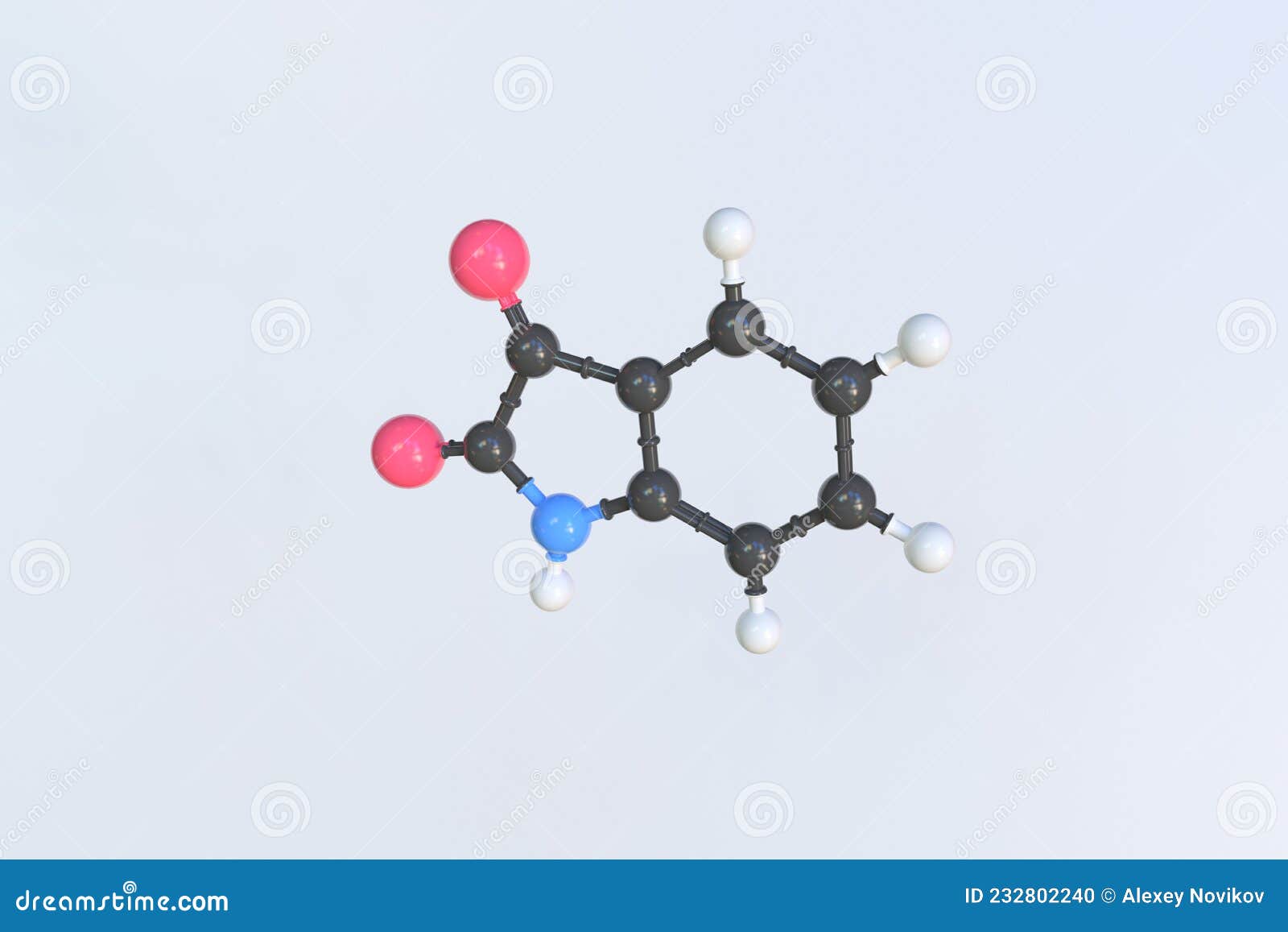 Isatin Molecule Made with Balls, Isolated Molecular Model. 3D Rendering ...