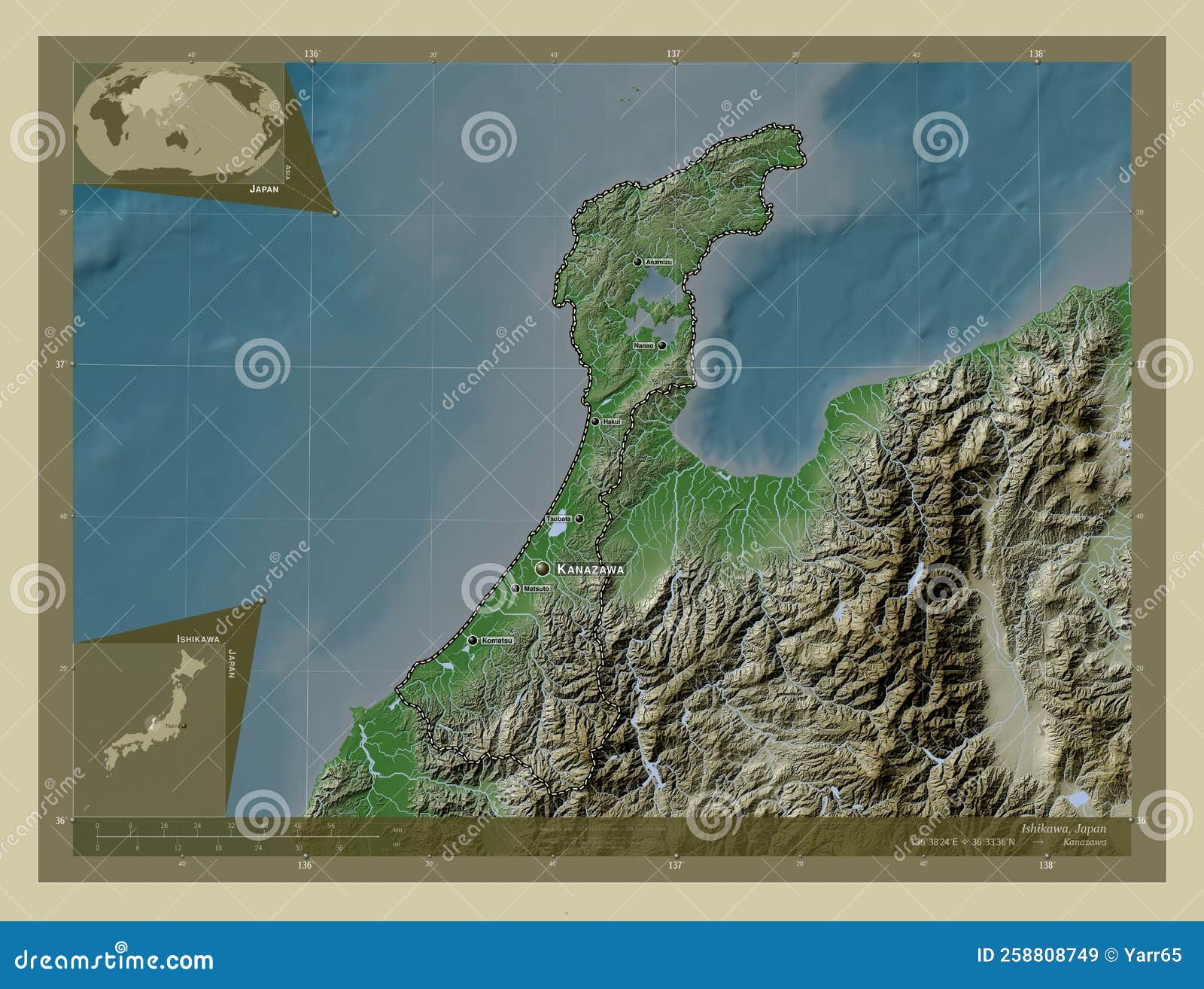 Ishikawa, Japan. Wiki. Labelled Points of Cities Stock Illustration ...