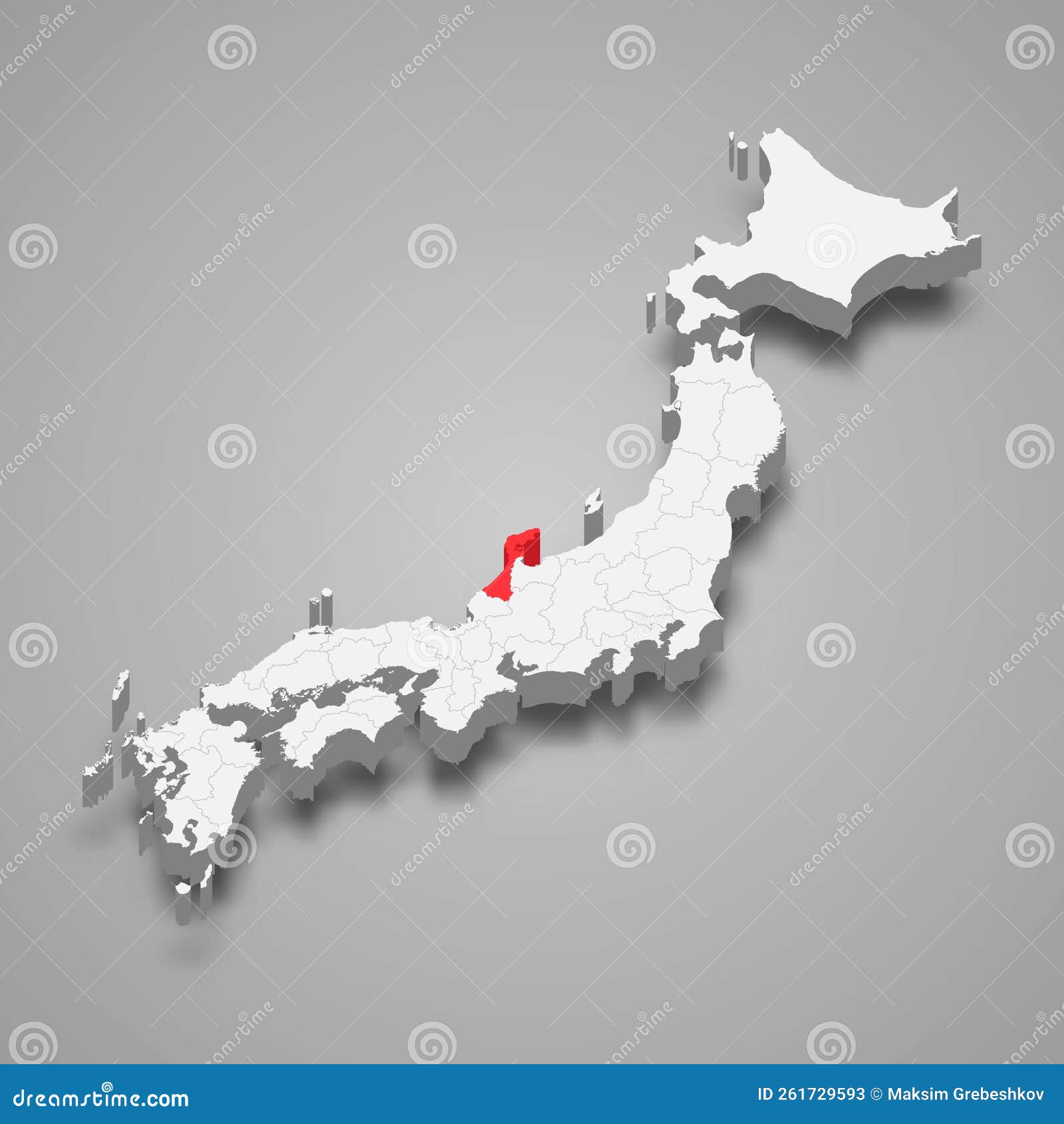 Ishikawa Region Location within Japan 3d Map Stock Vector ...