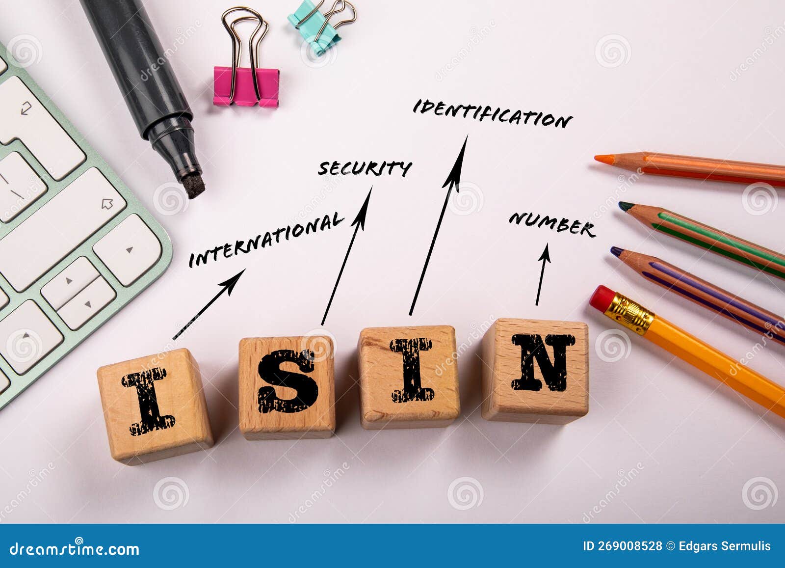ISIN International Security Identification Number. Wooden Blocks On A ...