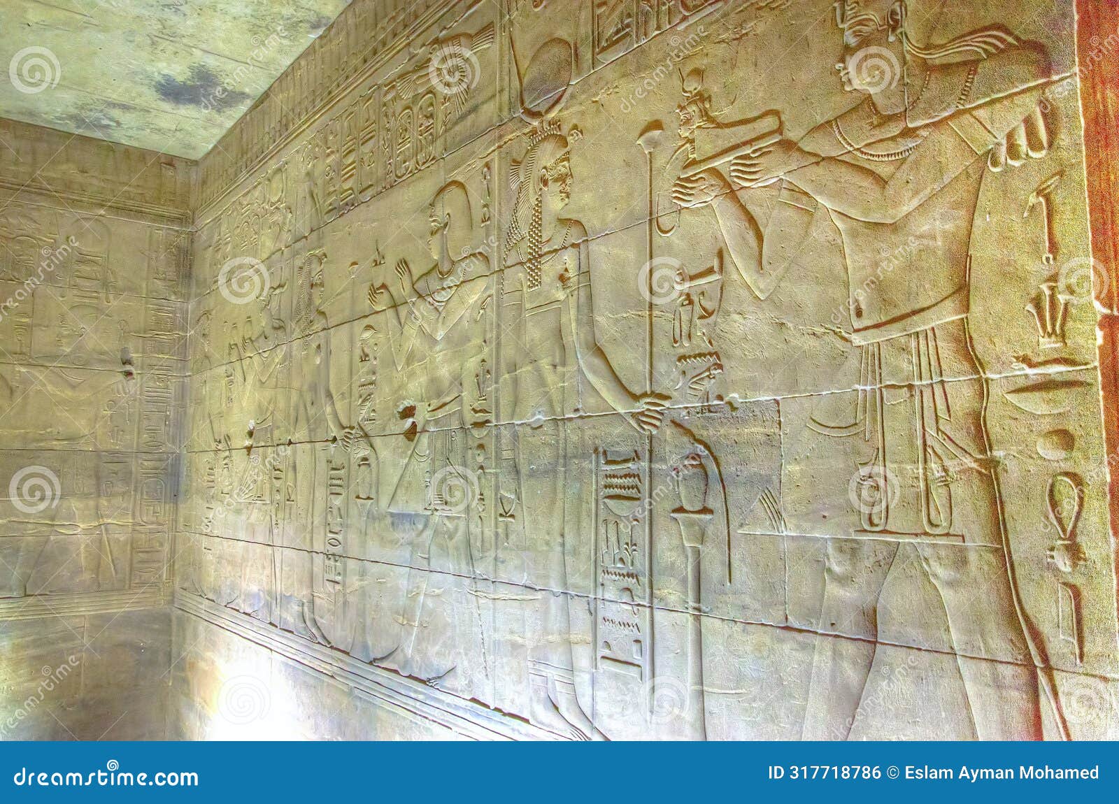 Isis Temple Wall with Pharaonic Inscriptions Stock Photo - Image of ...
