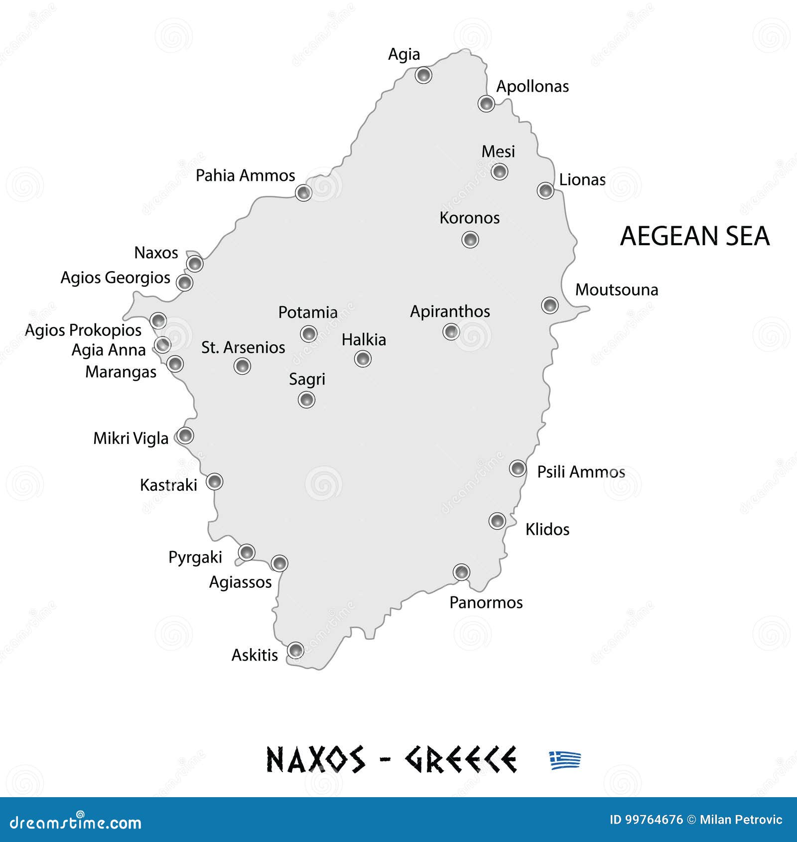 Isla De Naxos En El Ejemplo Blanco Del Mapa De Grecia Ilustración del ...