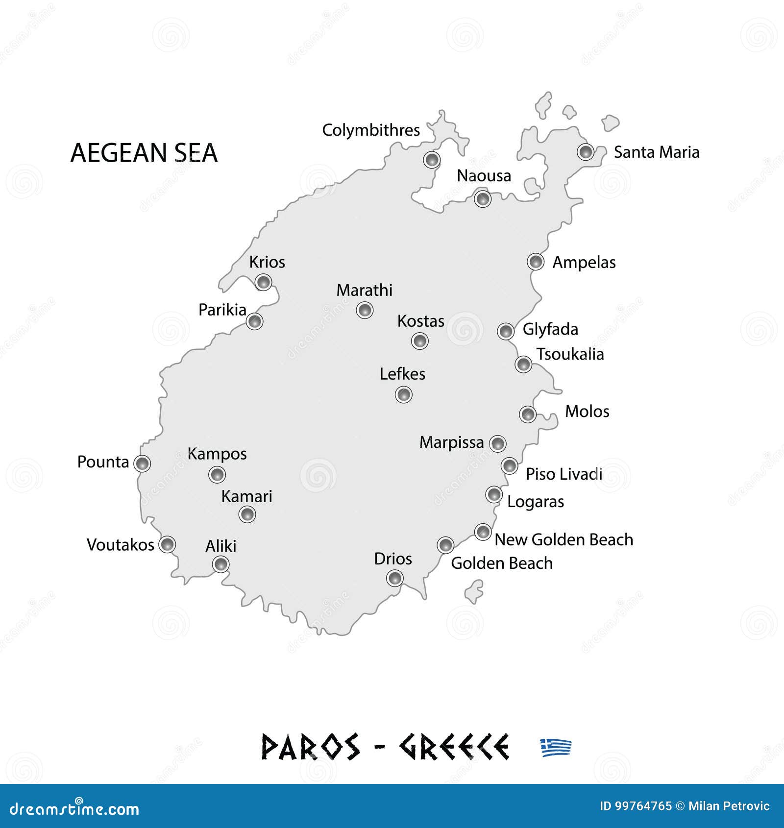 Isla De Paros En El Ejemplo Blanco Del Mapa De Grecia Ilustración del ...