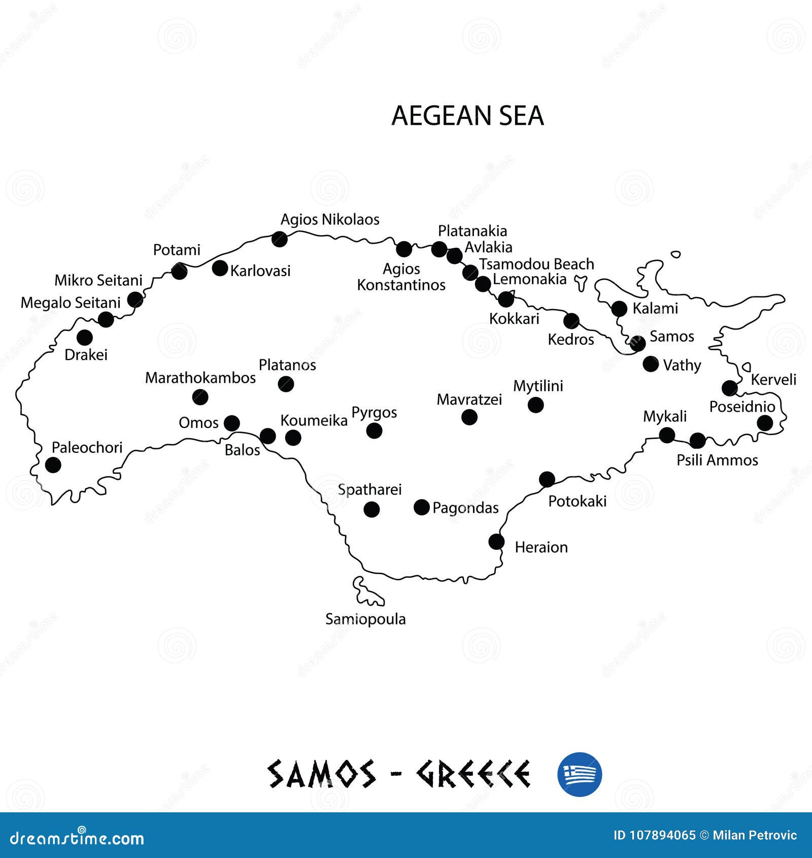 Isla De Samos En El Mapa De Grecia En El Fondo Blanco Ilustración del ...