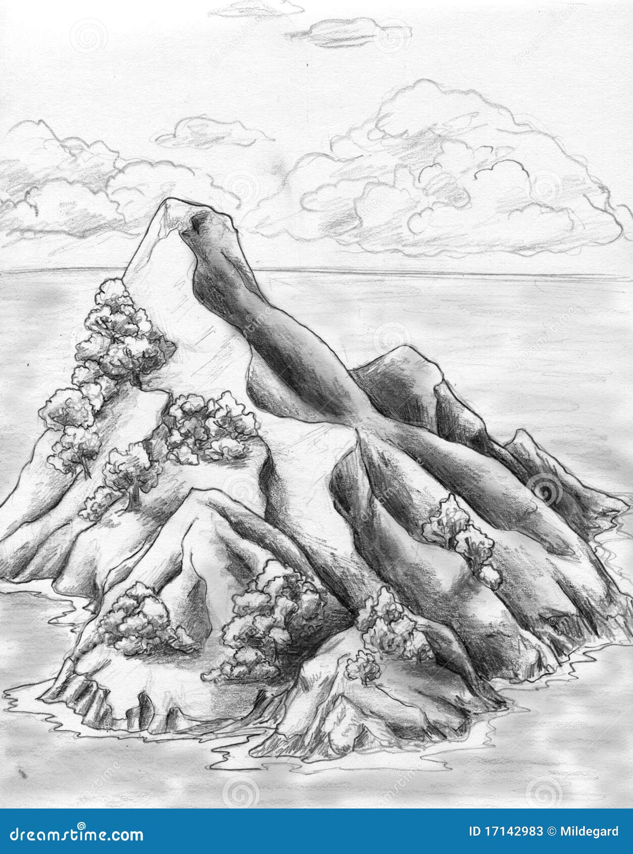 Isla rocosa en el mar stock de ilustración. Ilustración de cuestas ...