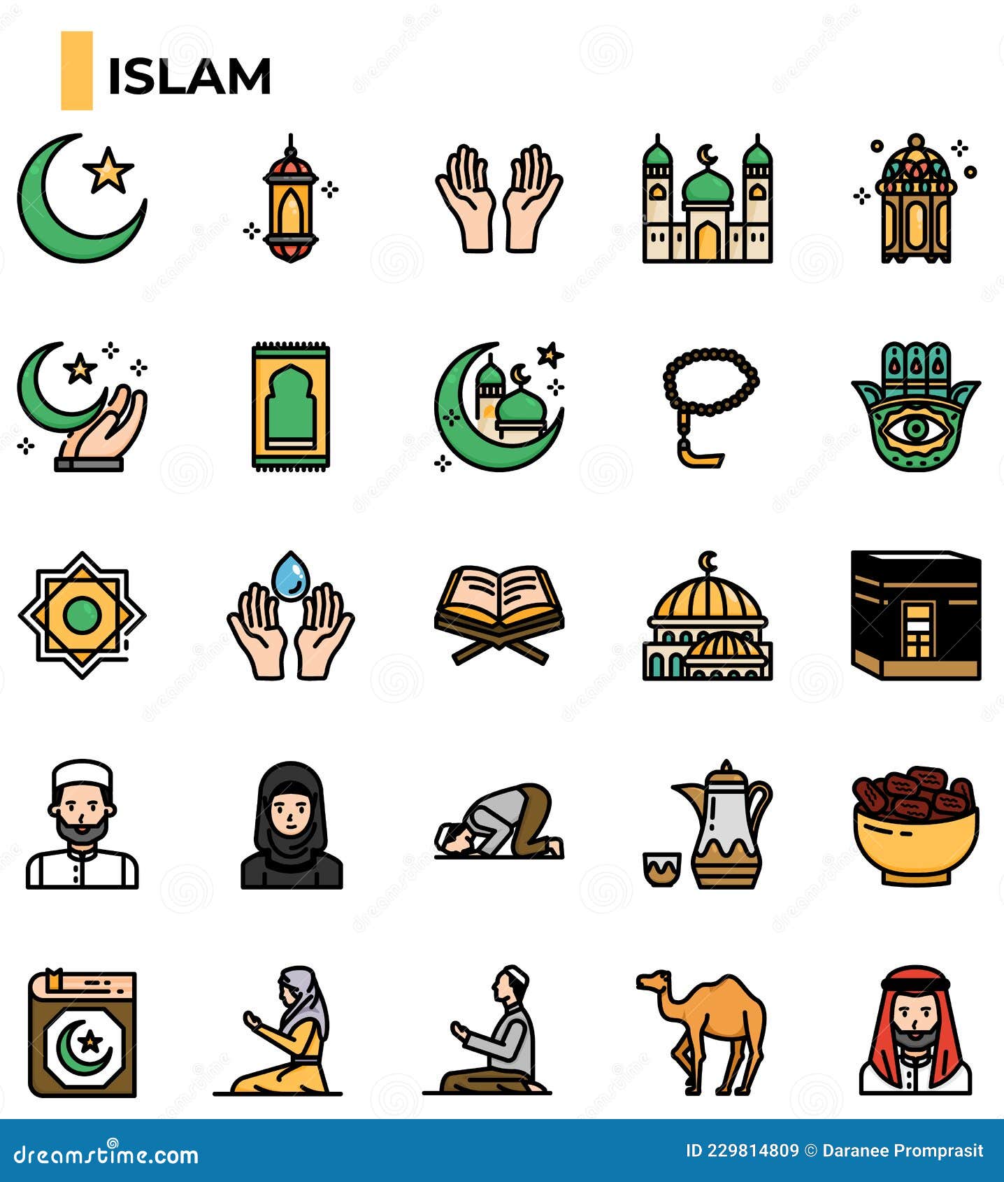 Islam icon set stock vector. Illustration of prayer - 229814809