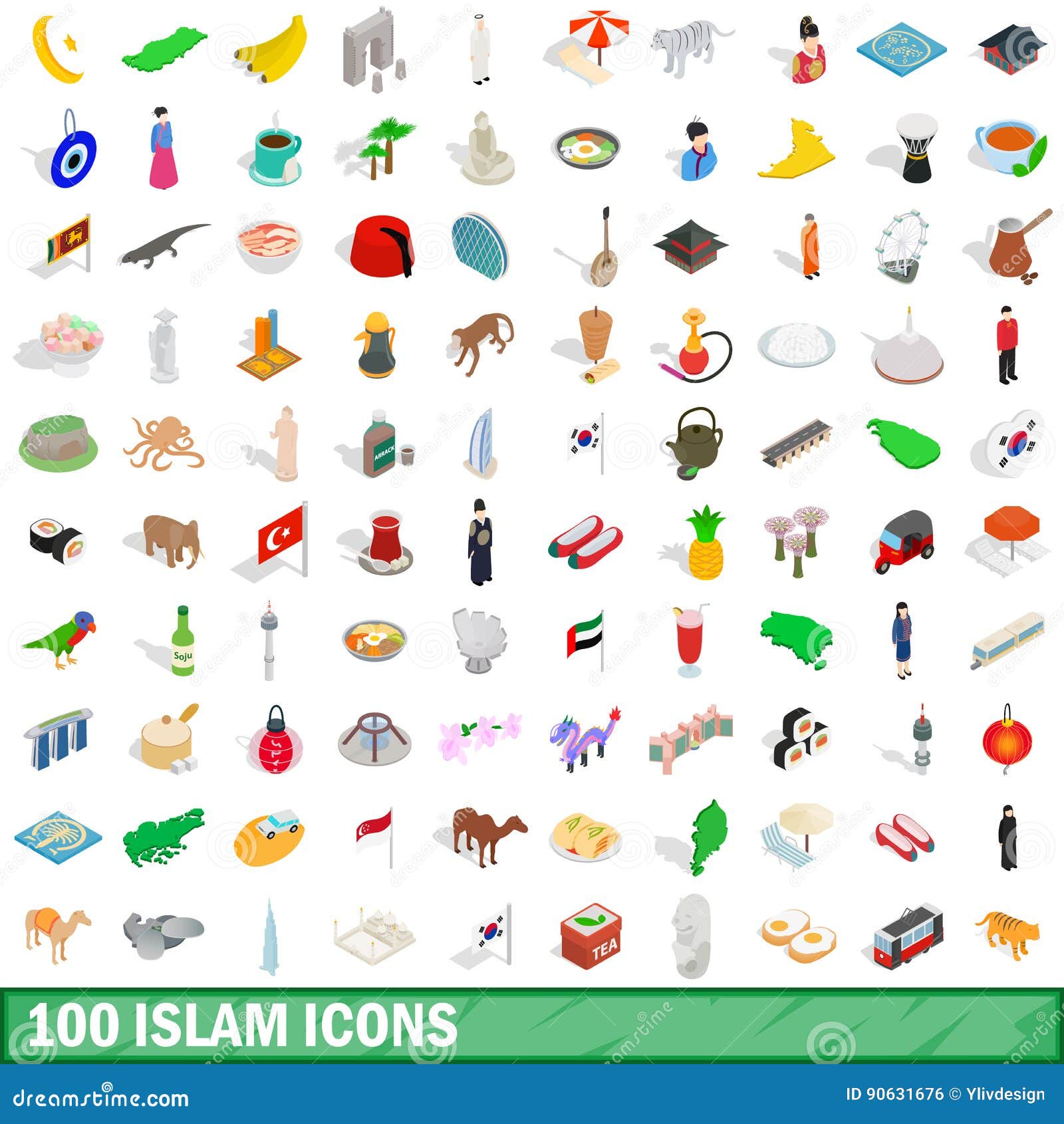 100 Islam Icons Set, Isometric 3d Style Stock Vector - Illustration of ...