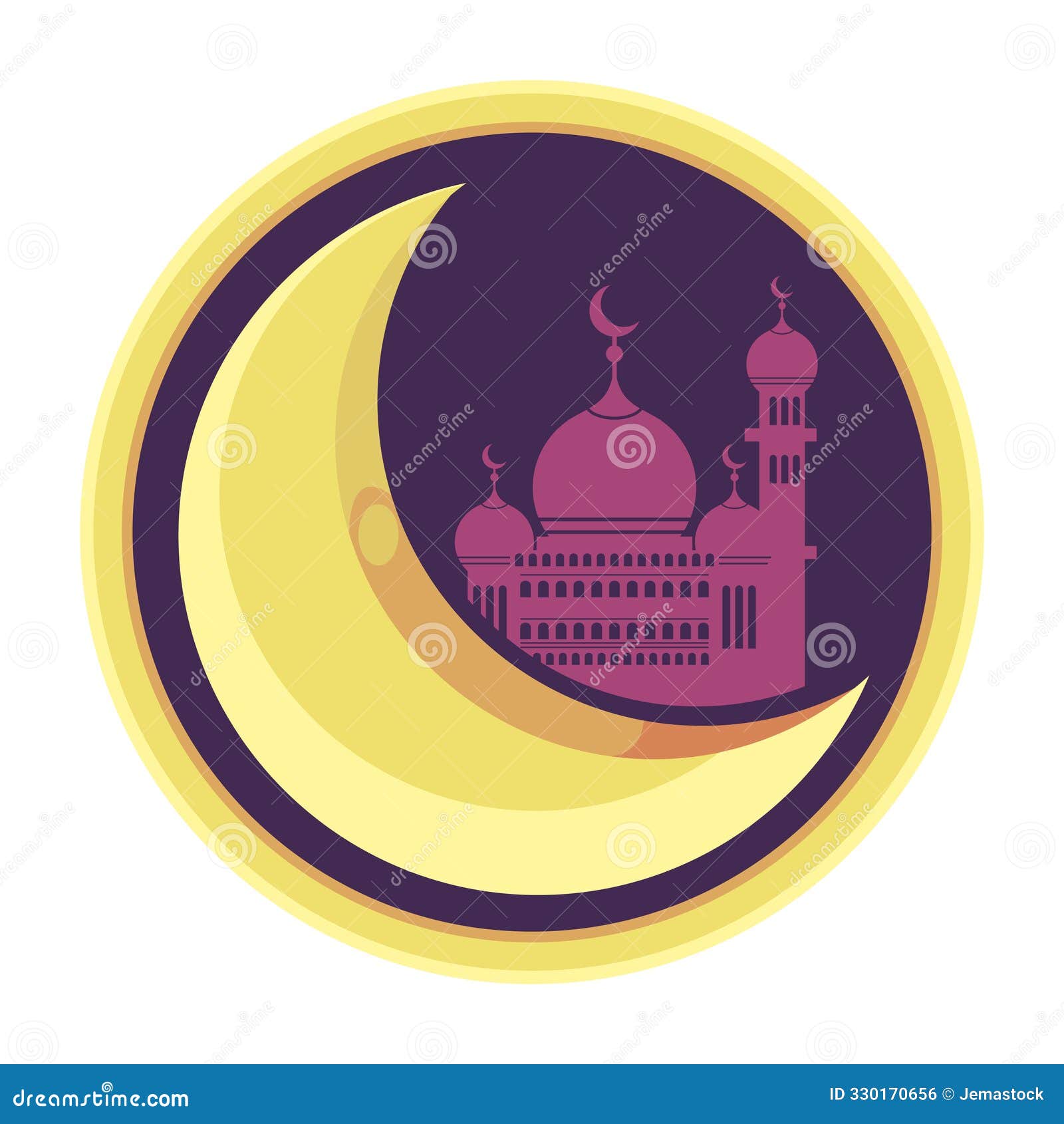 Islam Scene with Crescent Moon Stock Vector - Illustration of mosque ...