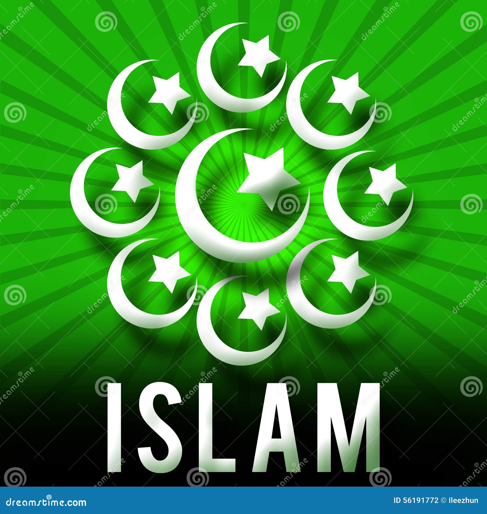 Islam Symbols Green Sun Beams Stock Illustration - Illustration of ...