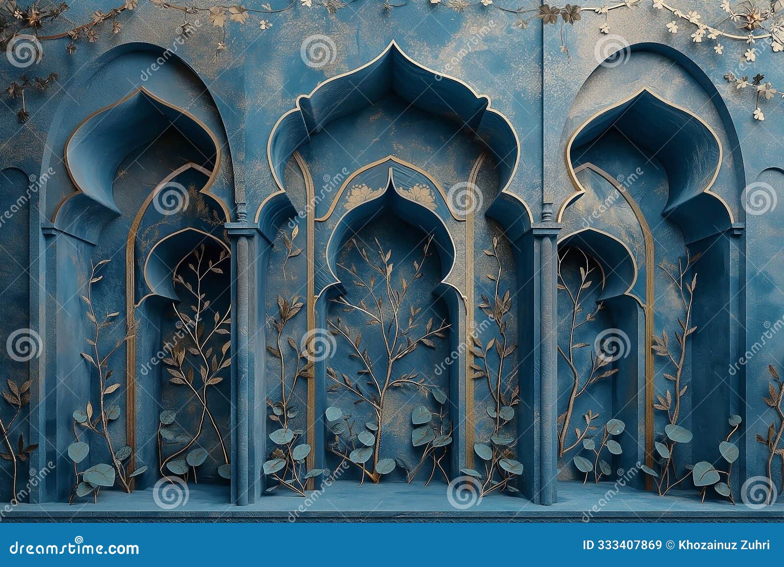 Islamic Architecture Building Pattern with Blue Background with 3d Cut ...