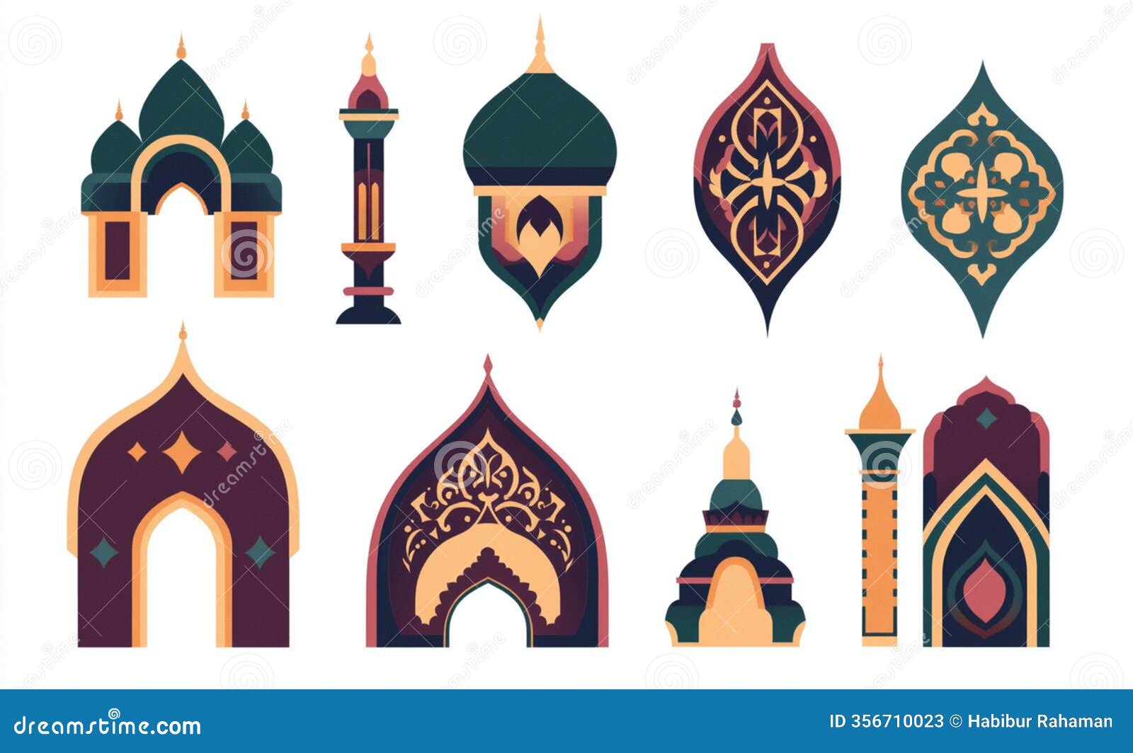 Islamic Architecture Design Elements Vector Pack Elegant Mosque Dome ...