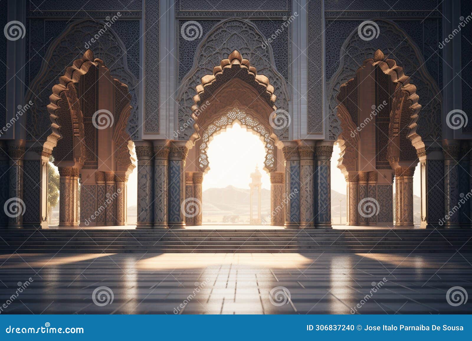 Islamic Archway with Mosaic Tile Work Creating a. Generative Ai Stock ...