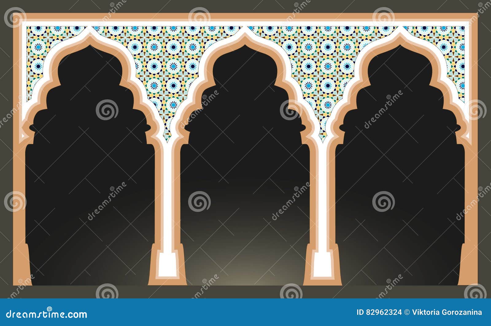Islamic Arcs with Arabic Mosaic Pattern. Mosque Columns Stock Vector ...