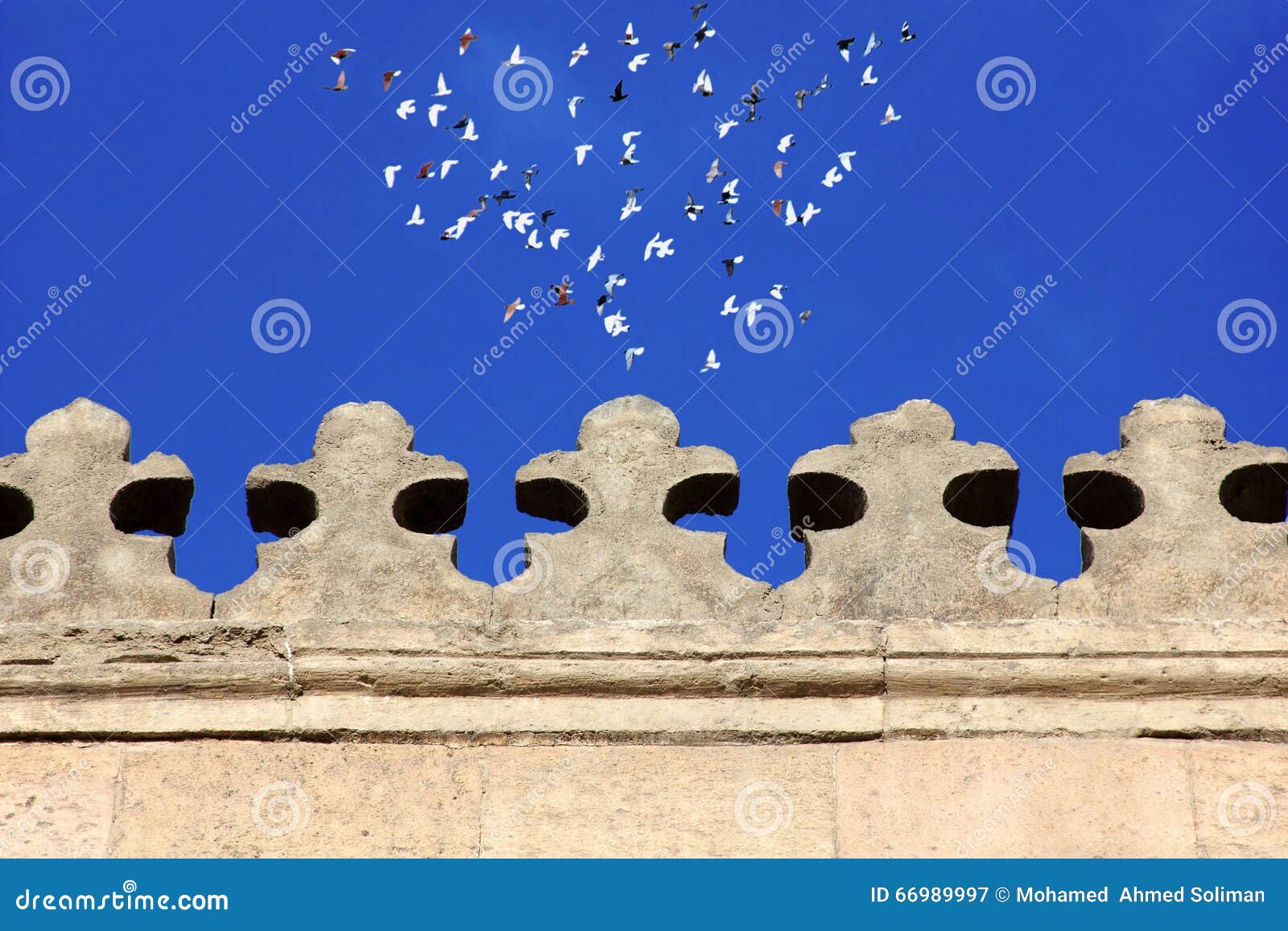 Islamic Art of an Old Mosque with Birds Flying Stock Image - Image of ...
