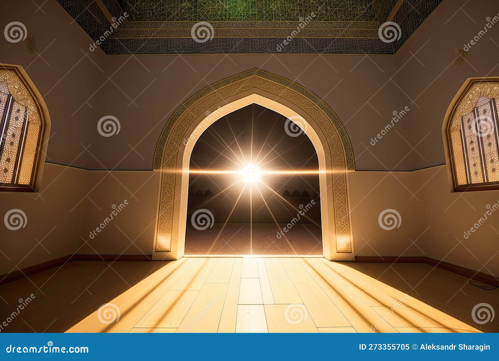 Islamic Background Painting. Mosque and Shadows. Light Rays from Mosque ...