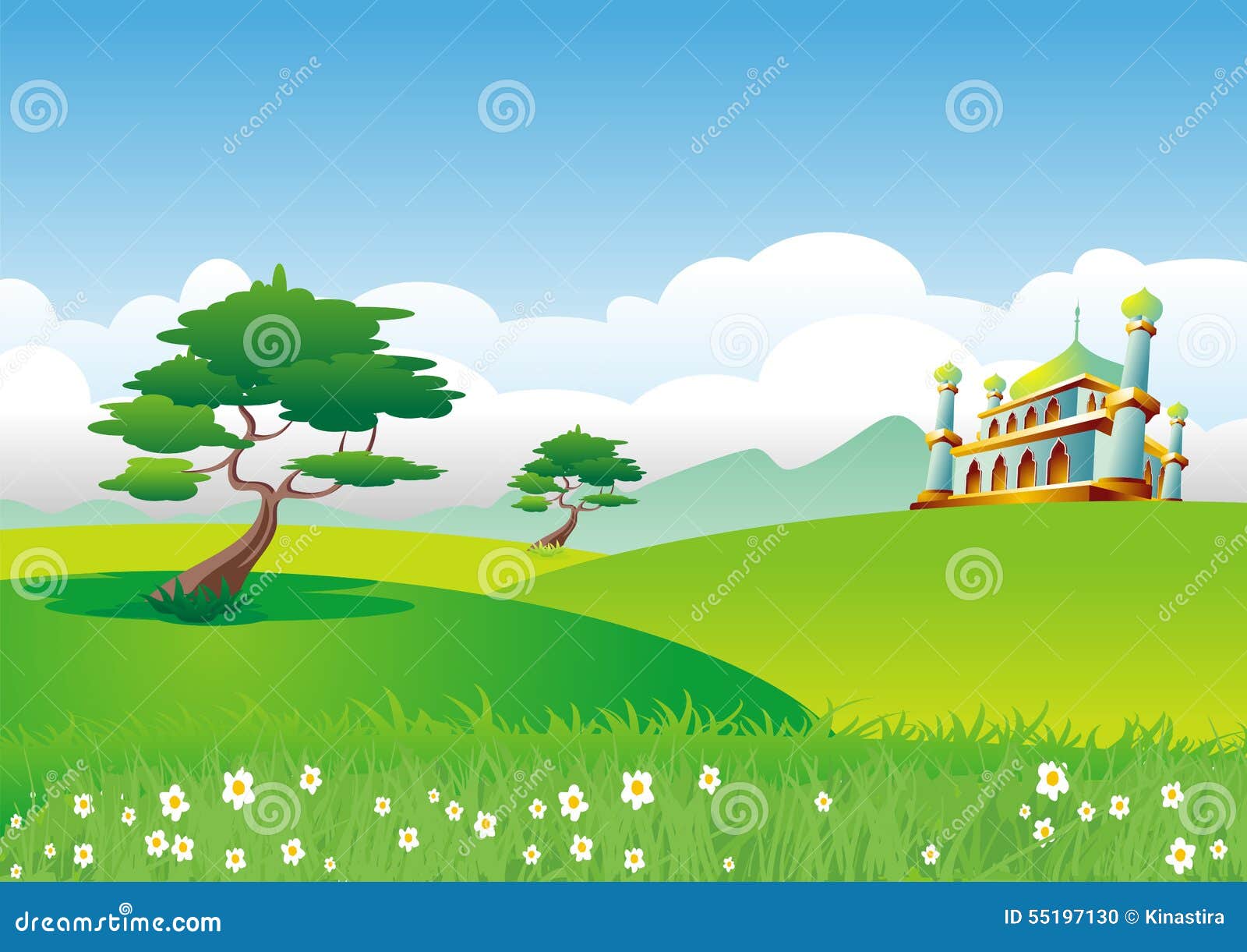 Islamic Cartoon Landscape with Mosque 2015 Stock Vector - Illustration ...