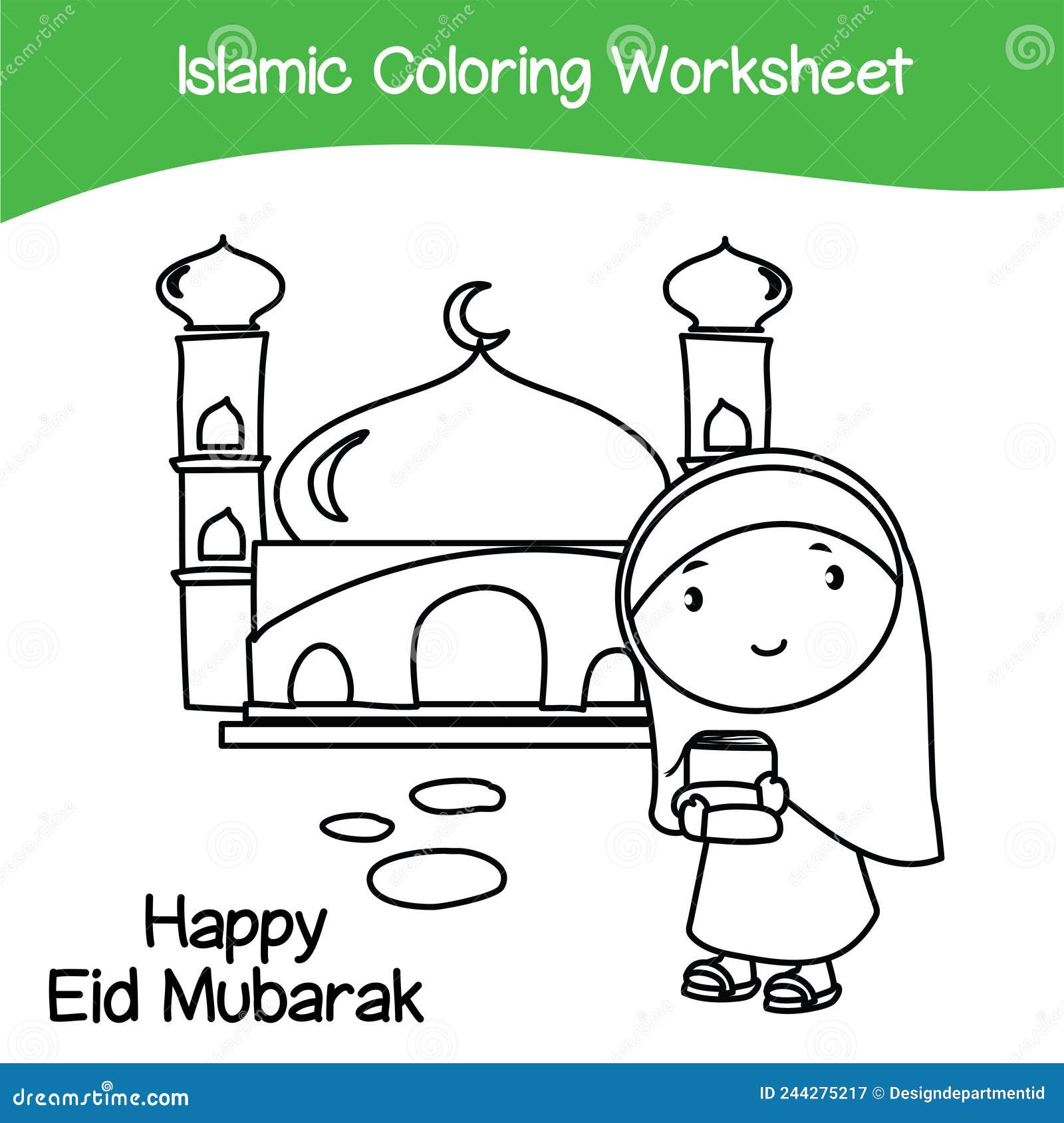 Islamic Coloring Page For Adults And Kids Cartoon Vector ...
