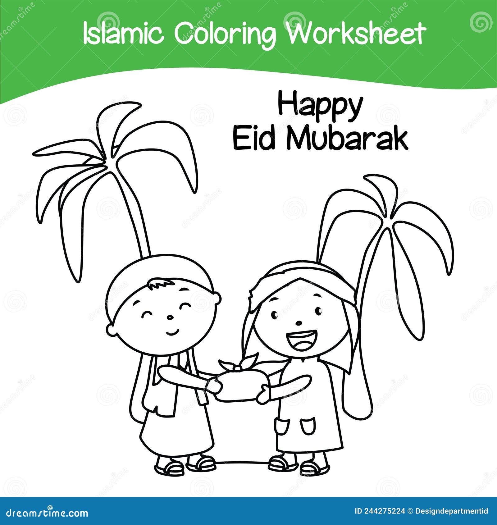 Islamic Coloring Worksheet Cartoon Vector | CartoonDealer.com #244275217