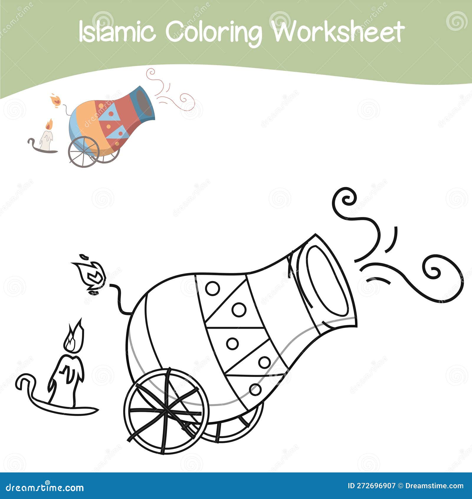Islamic Coloring Worksheet Cartoon Vector | CartoonDealer.com #244275211