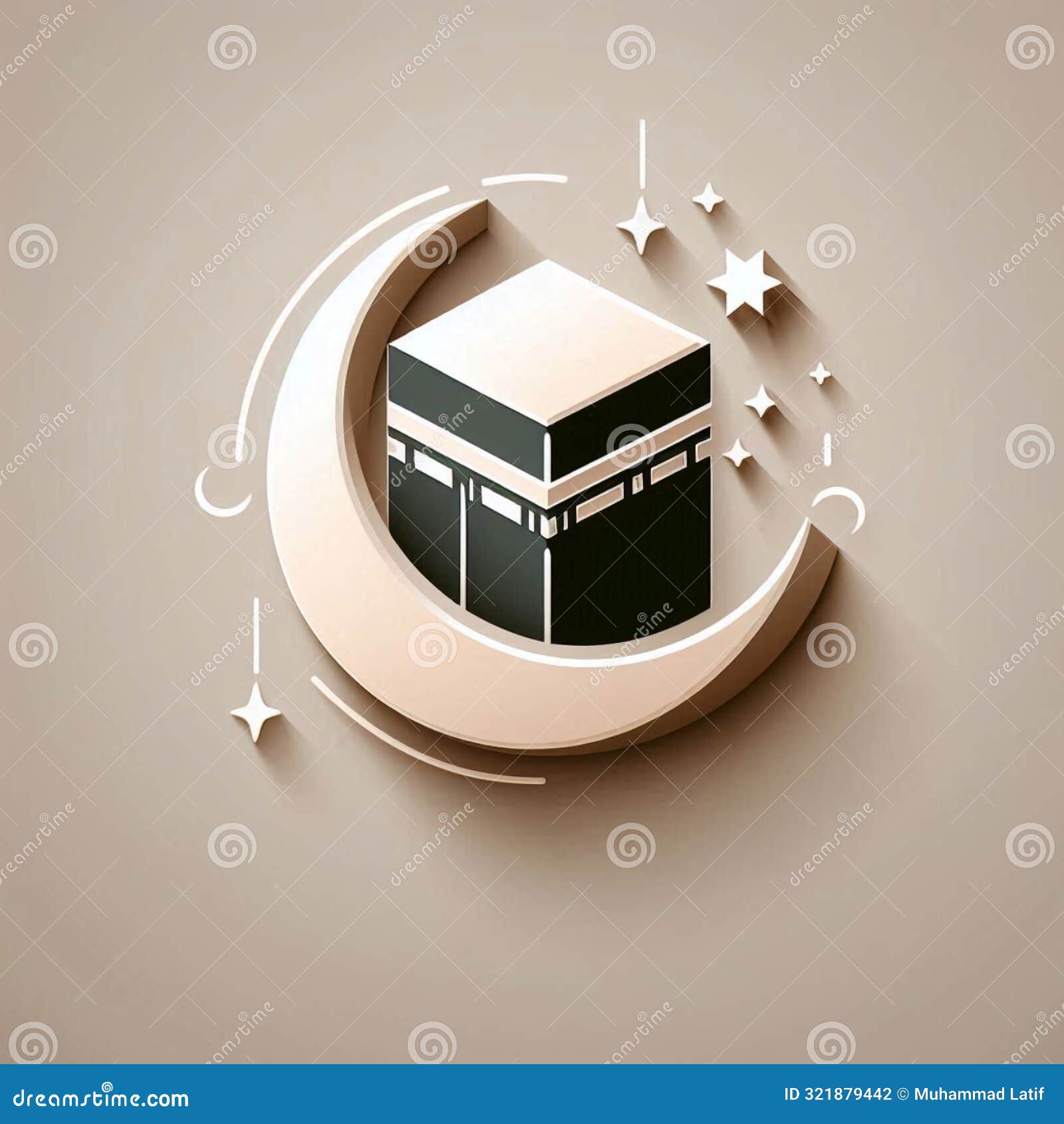 Islamic 3d Logo Design Accompanied by the Kaaba and Crescent Moon Stock ...