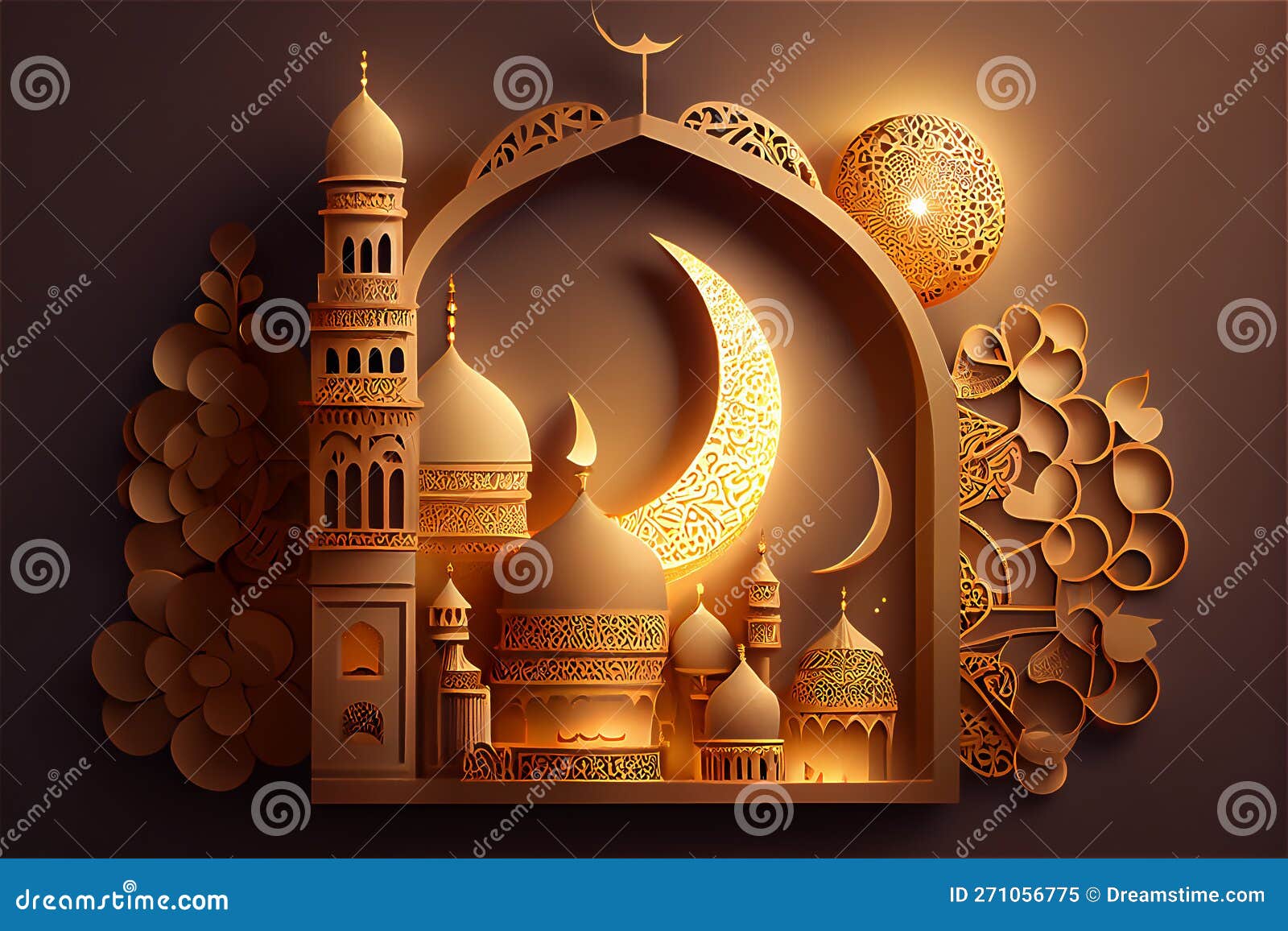 Islamic Design Featuring a Crescent Moon and Mosque Dome Silhouette ...