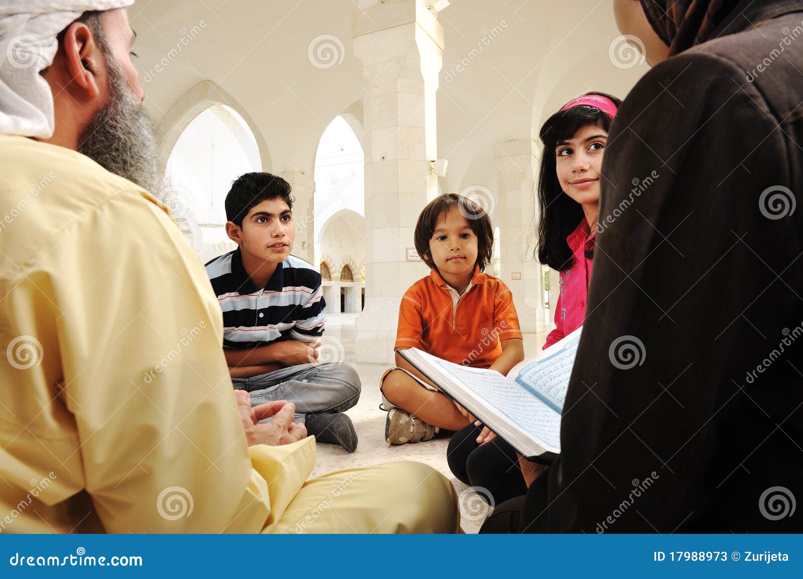 Islamic Education Inside White Mosque, Stock Image - Image of arabic ...