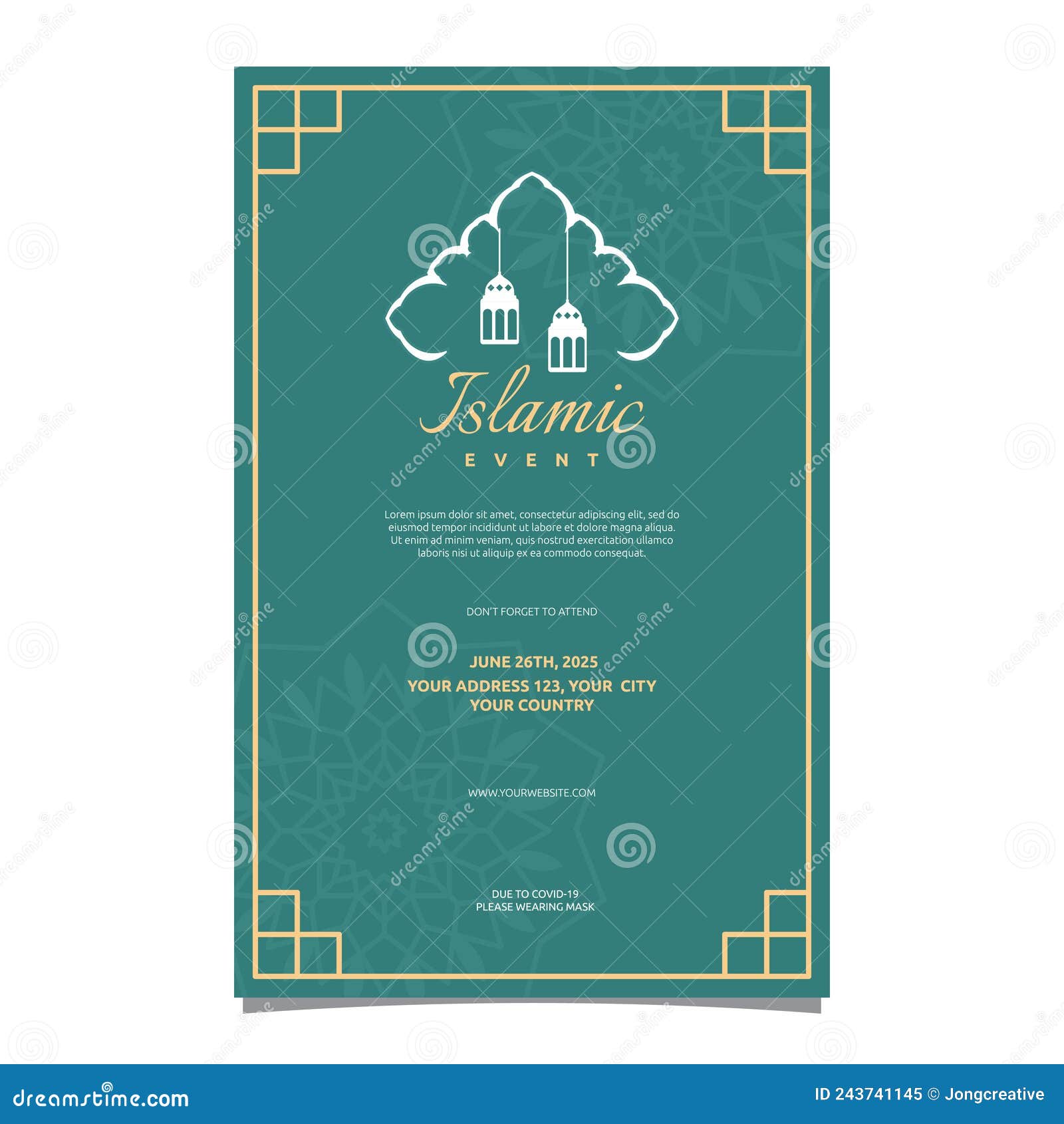Islamic Event Invitation Card Frame Background Simple Flat Design Stock ...