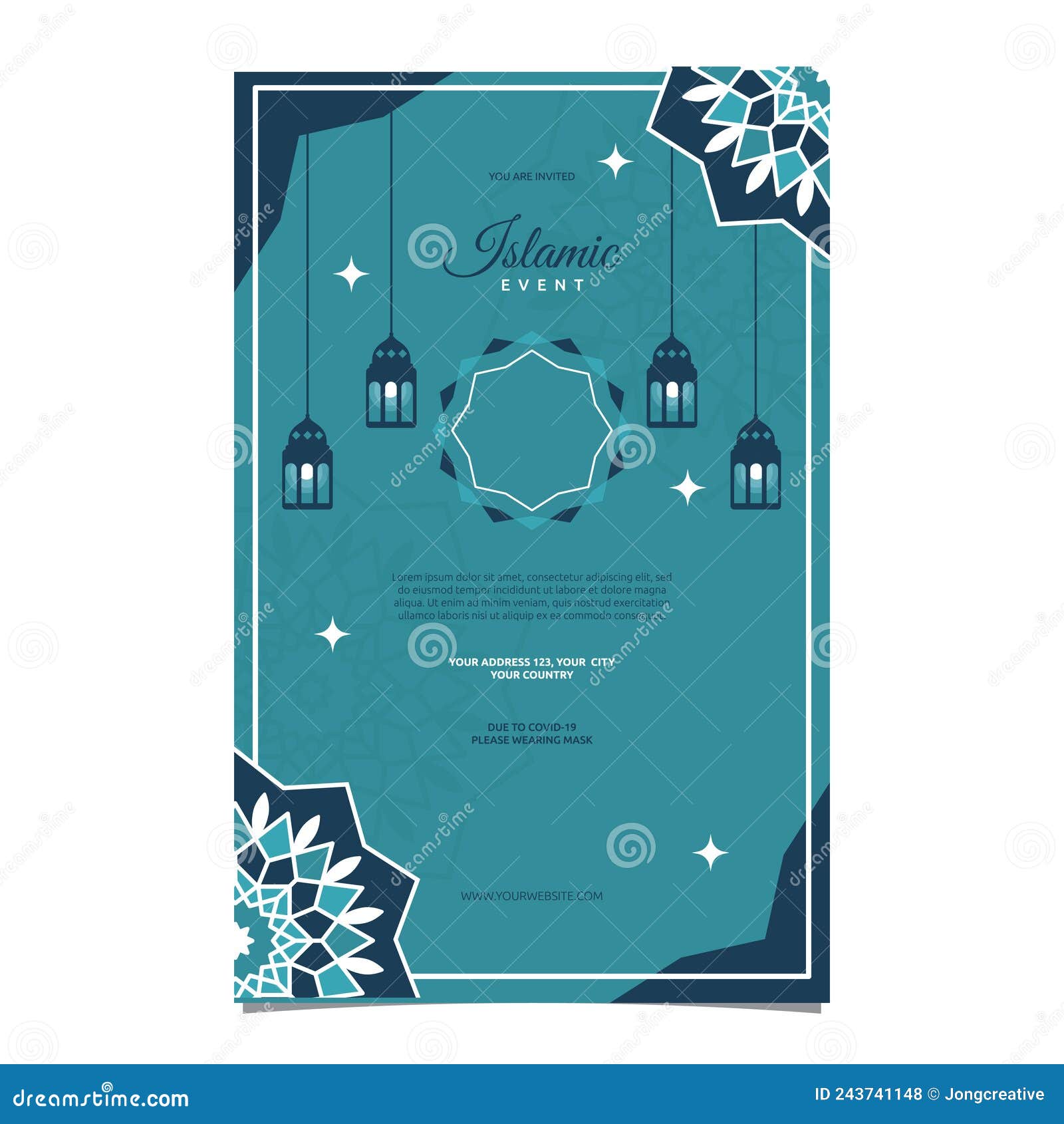 Islamic Event Invitation Card Frame Background Simple Flat Design Stock ...