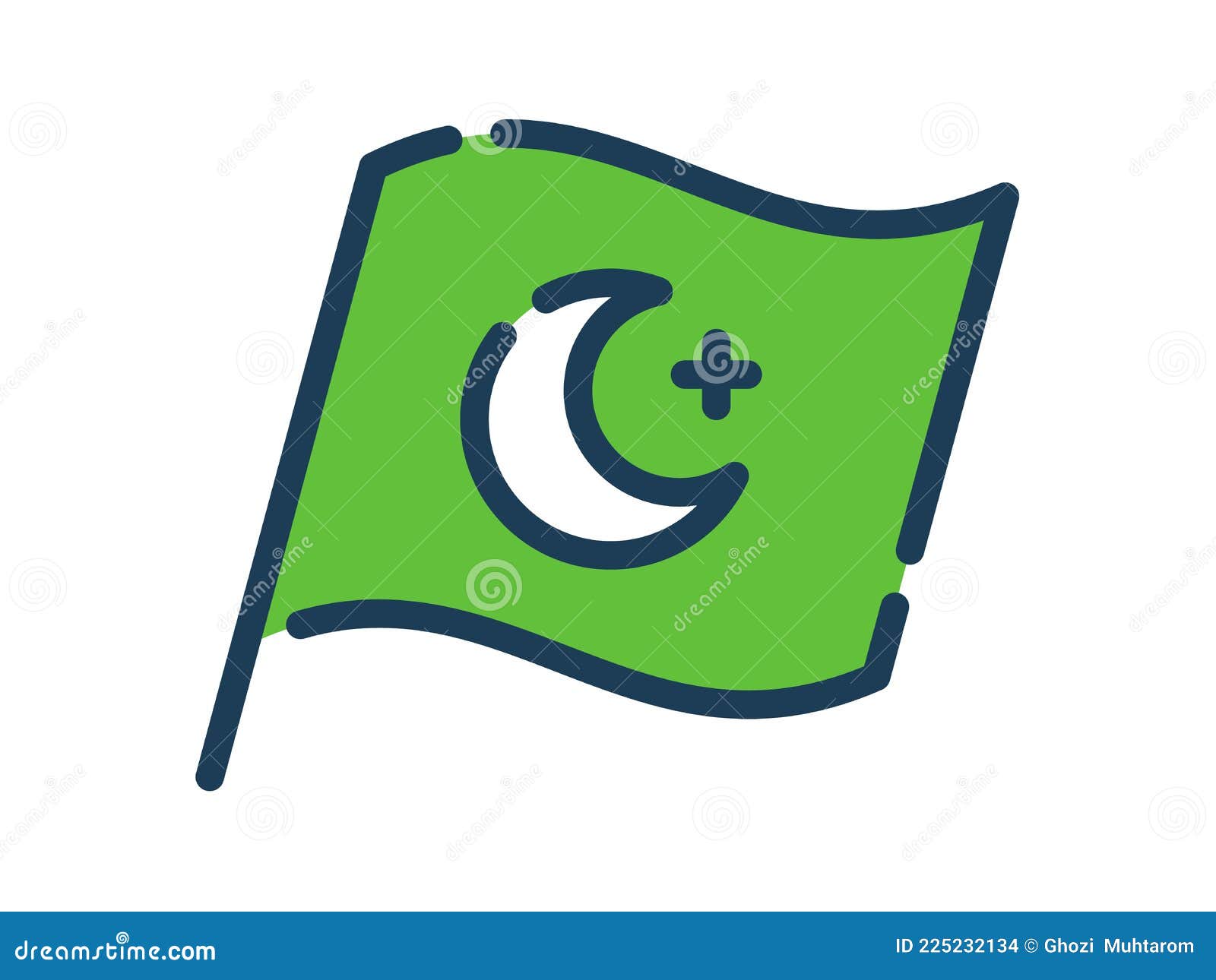 Islamic Flag Single Isolated Icon with Dash or Dashed Line Style Stock ...