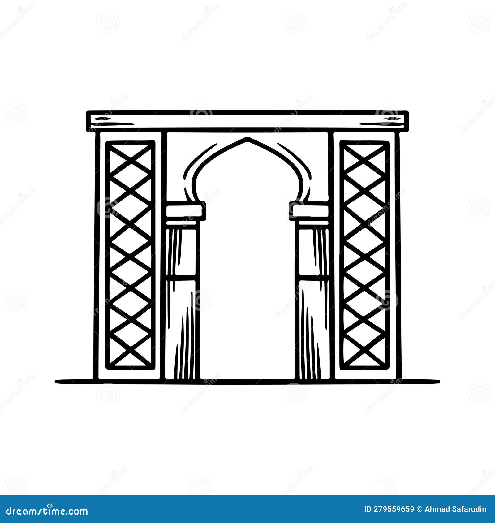 Islamic Gate Building Hand Drawing Vector Stock Vector - Illustration ...