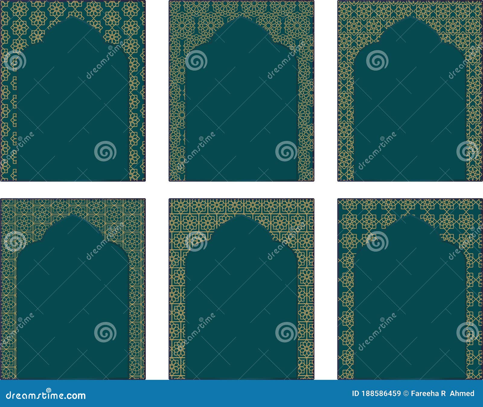 Islamic Geometry Pattern Set of 6 Designs Turquoise and Golden with ...