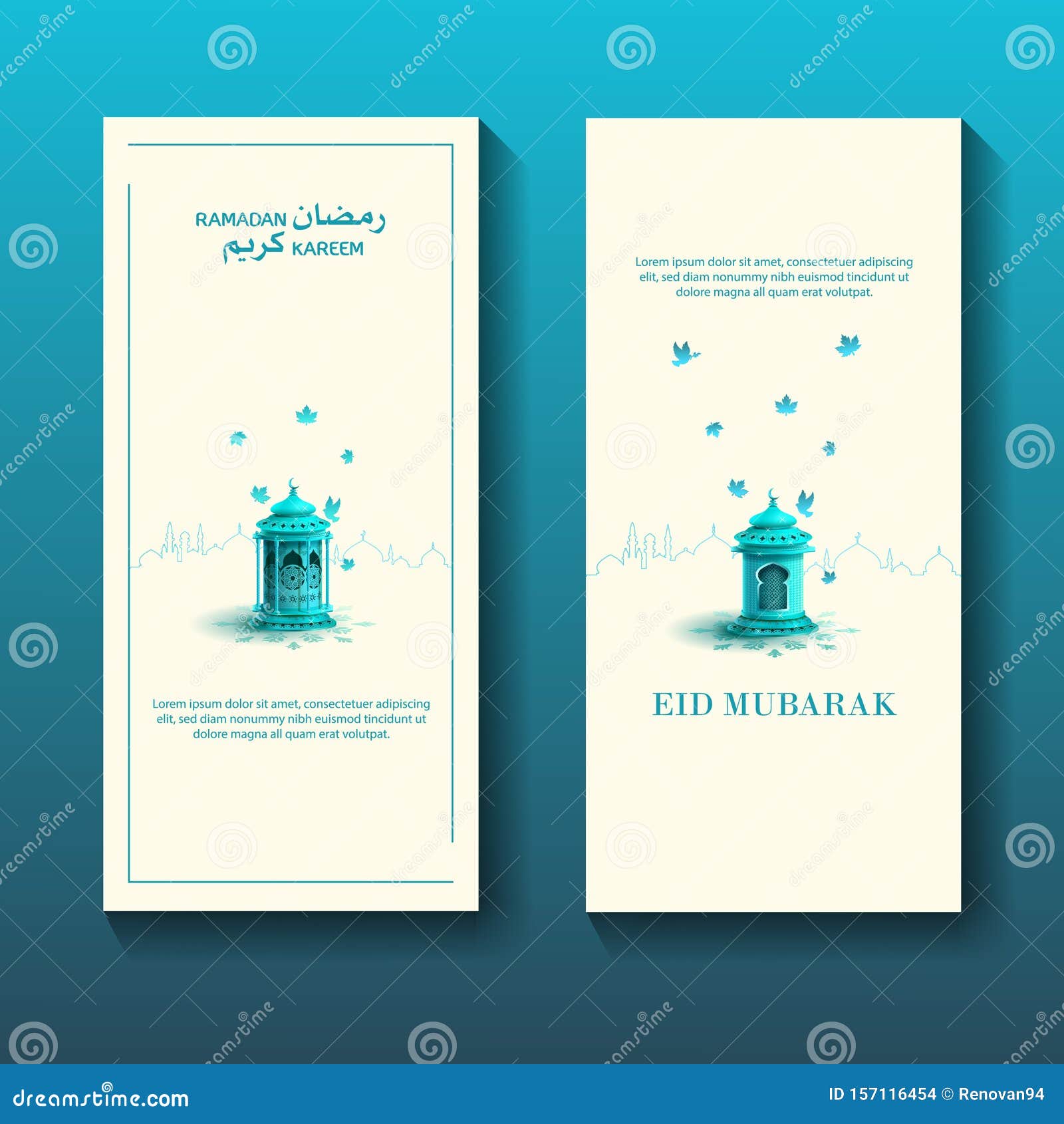 Islamic Greetings Card Design with Blue Lanterns Stock Illustration ...