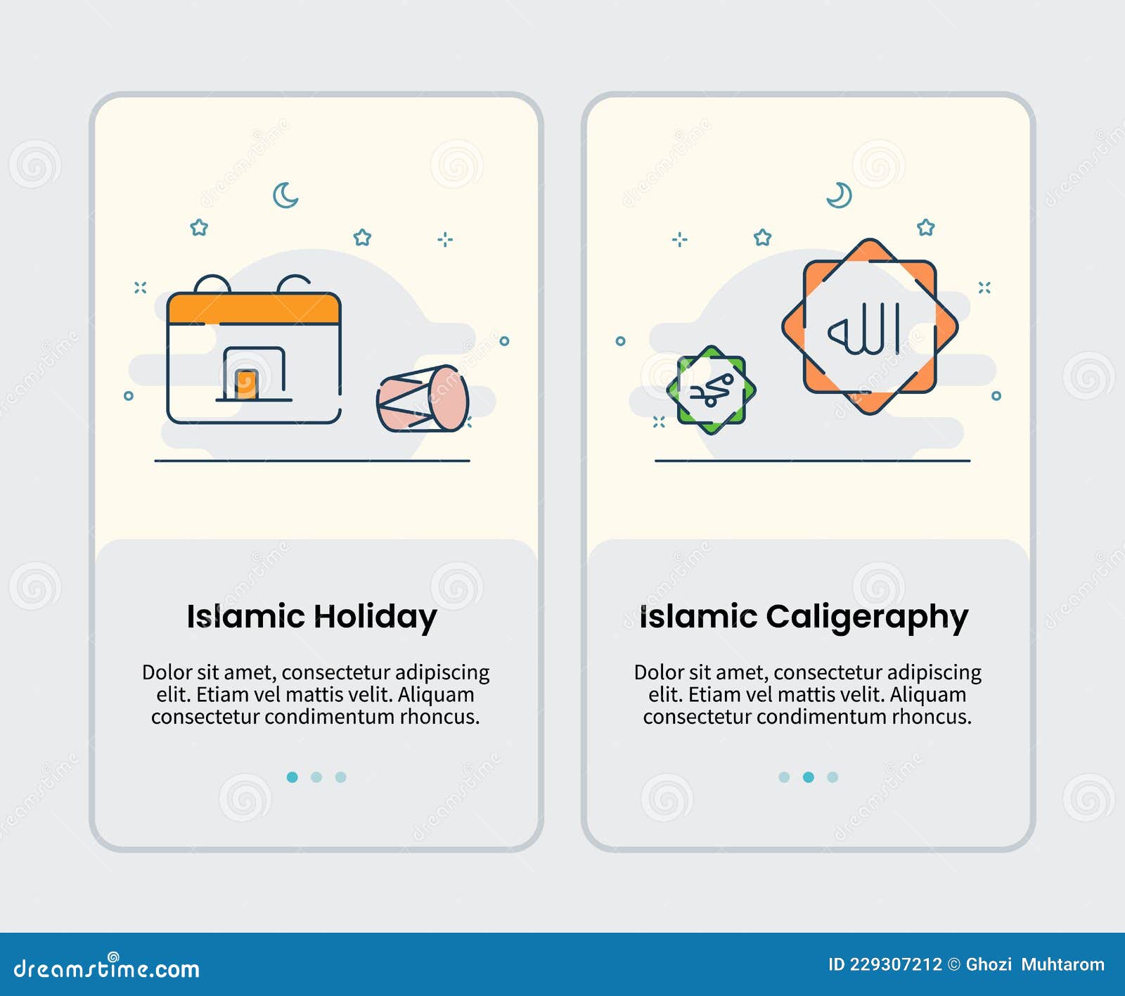 Islamic Holiday and Islamic Caligraphy Icons Onboarding Template for ...