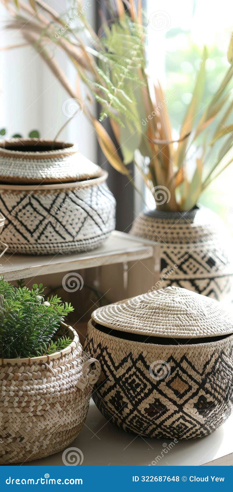 Islamic-inspired Woven Baskets with Geometric Patterns Stock ...